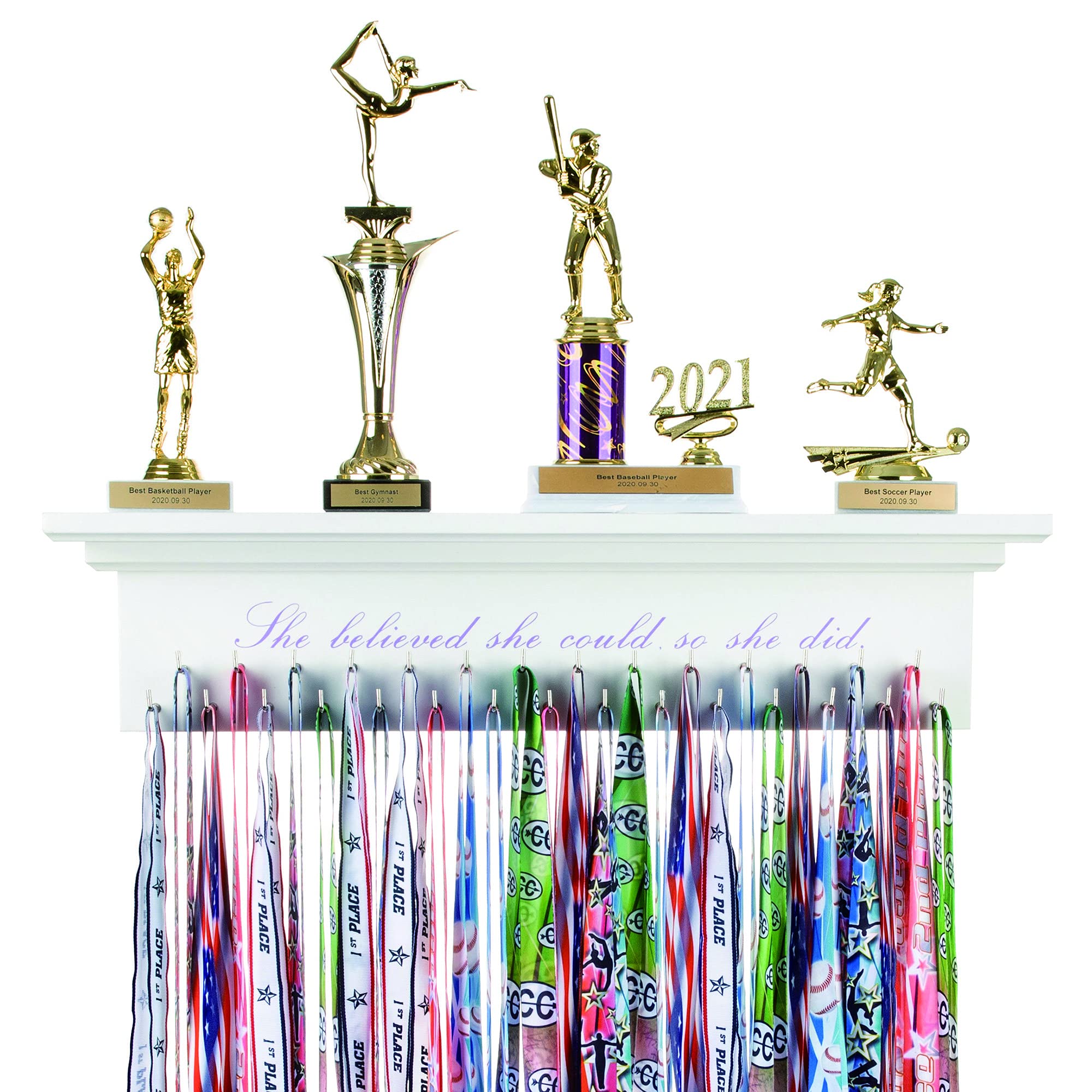 Medal Hanger & Trophy Shelf & Ribbon Holder for Girls - 2FT Simple ...