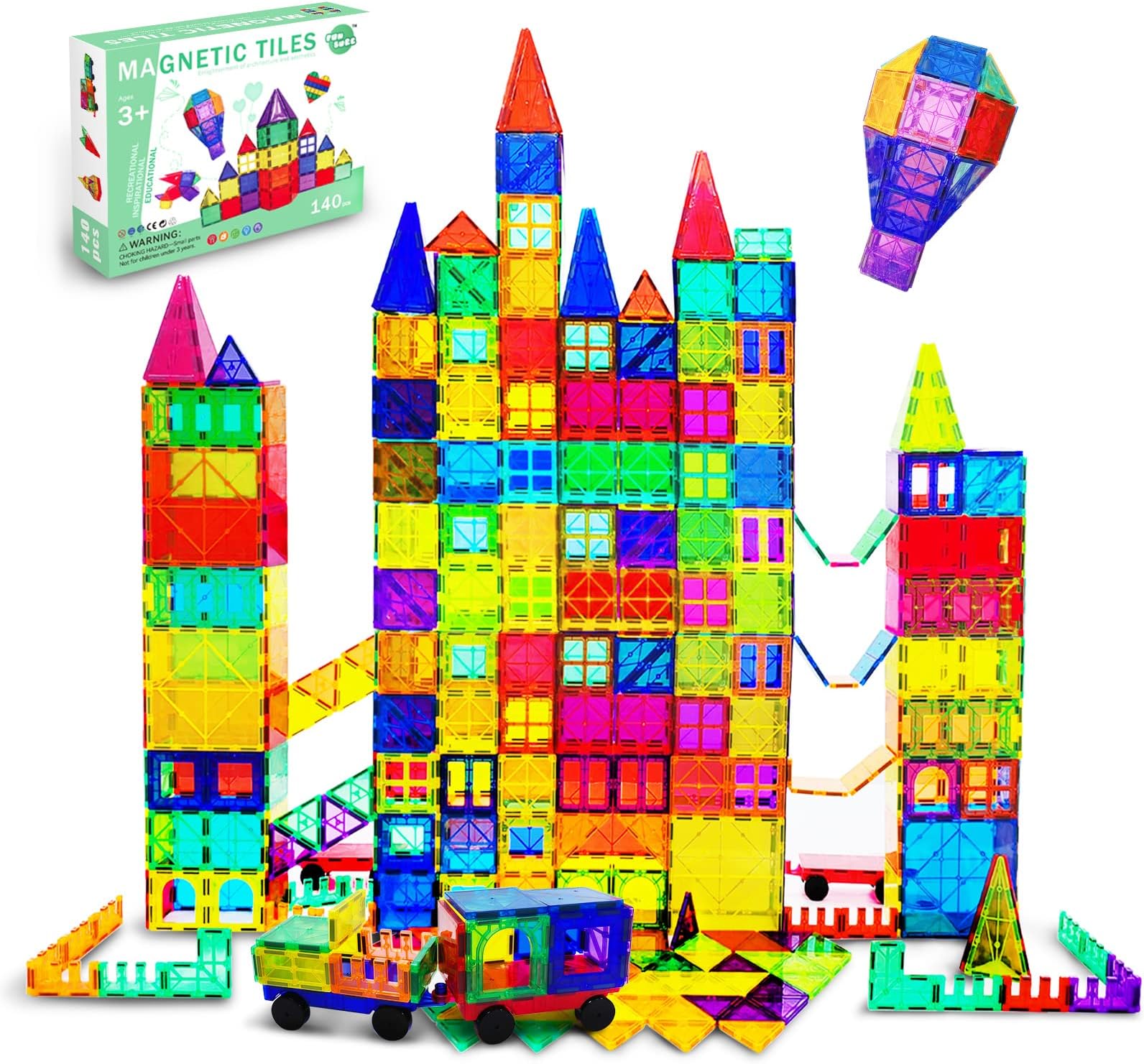 120Pcs Magnet Tiles, Clear Magnetic 3D Building Blocks, STEM ...