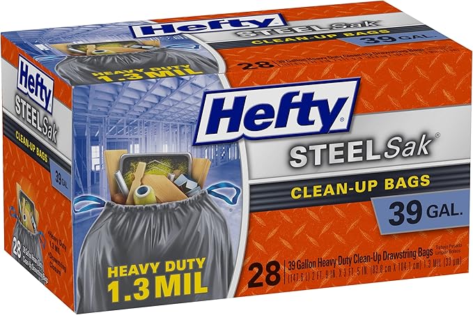 Amazon.com: Hefty SteelSak Heavy Duty Large Clean-Up Trash Bags, 39 ...