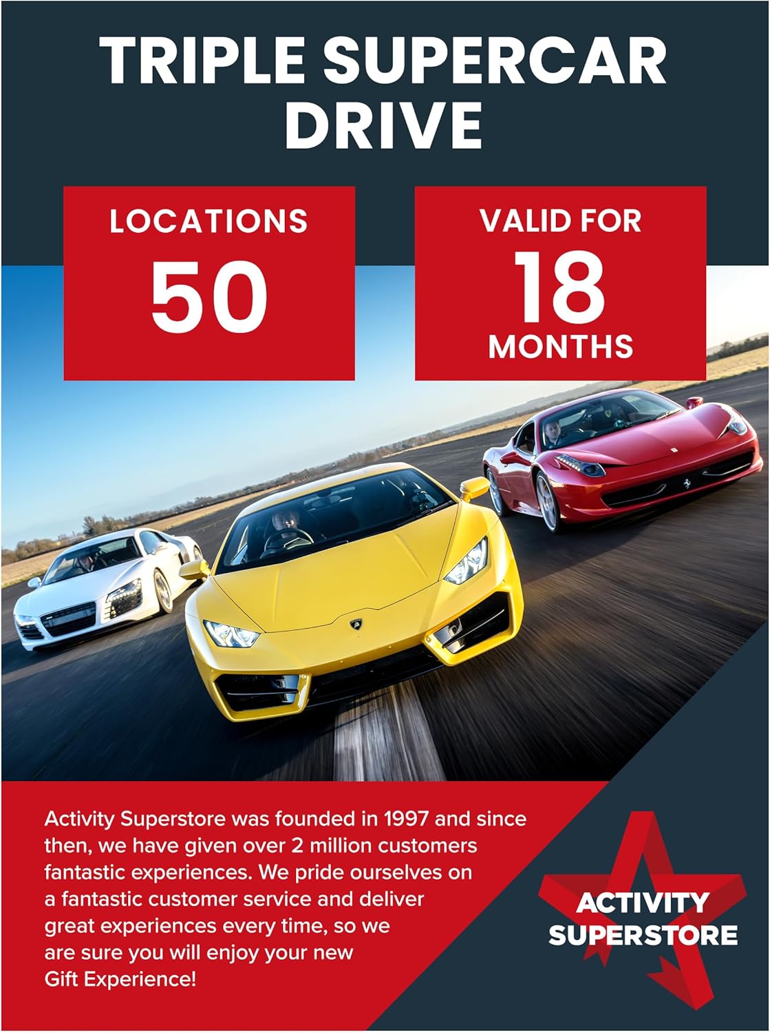 Activity Superstore Triple Supercar Drive Gift Experience Voucher ...
