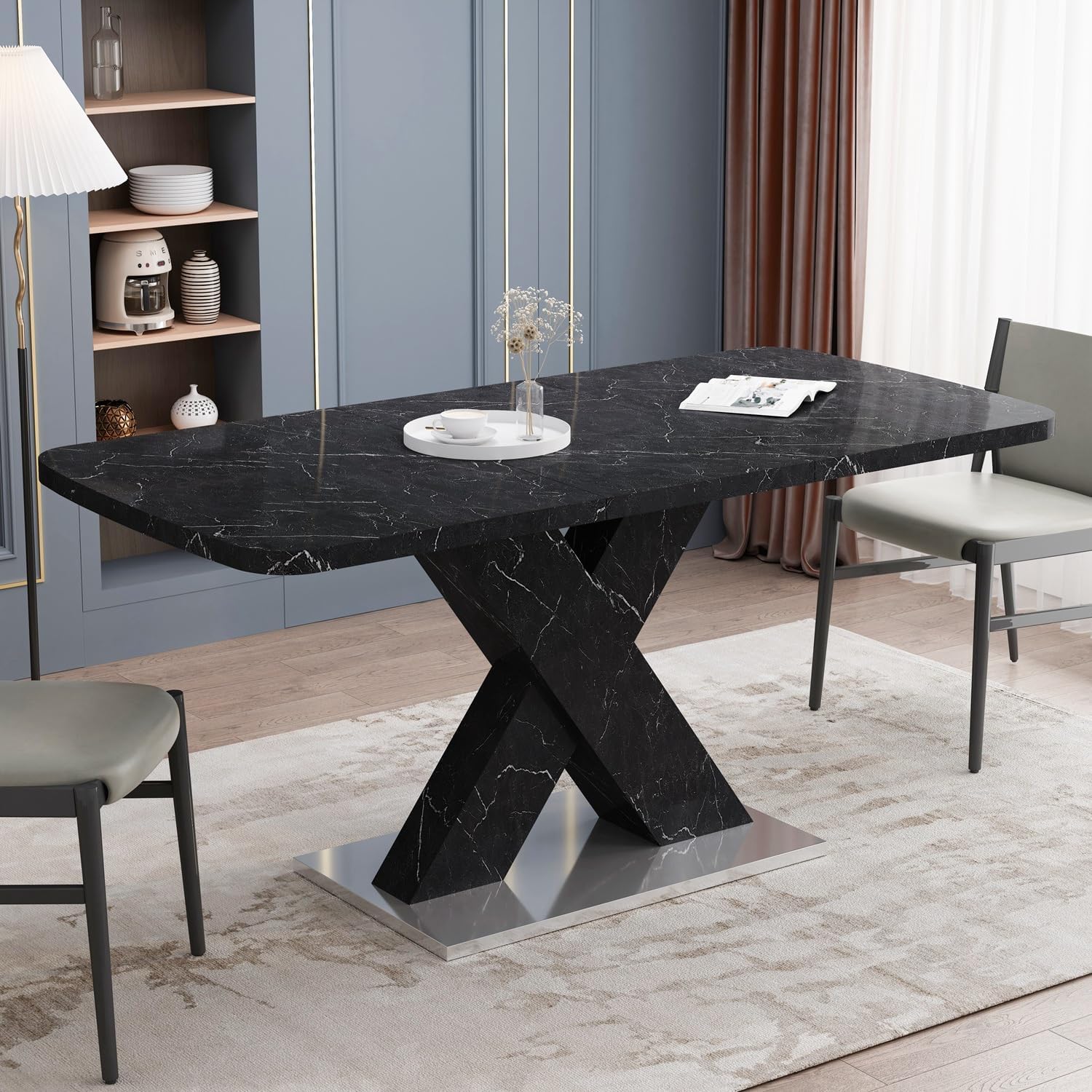 Amazon.com - Modern Extendable Marble Dining Table - Expandable for 4-6 ...