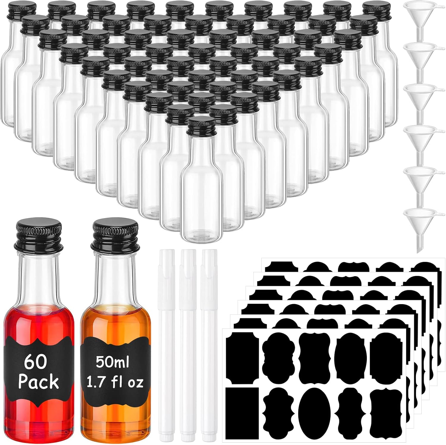 Amazon.com: 60 Pack Mini Liquor Bottle 1.7floz Reusable Plastic Empty ...