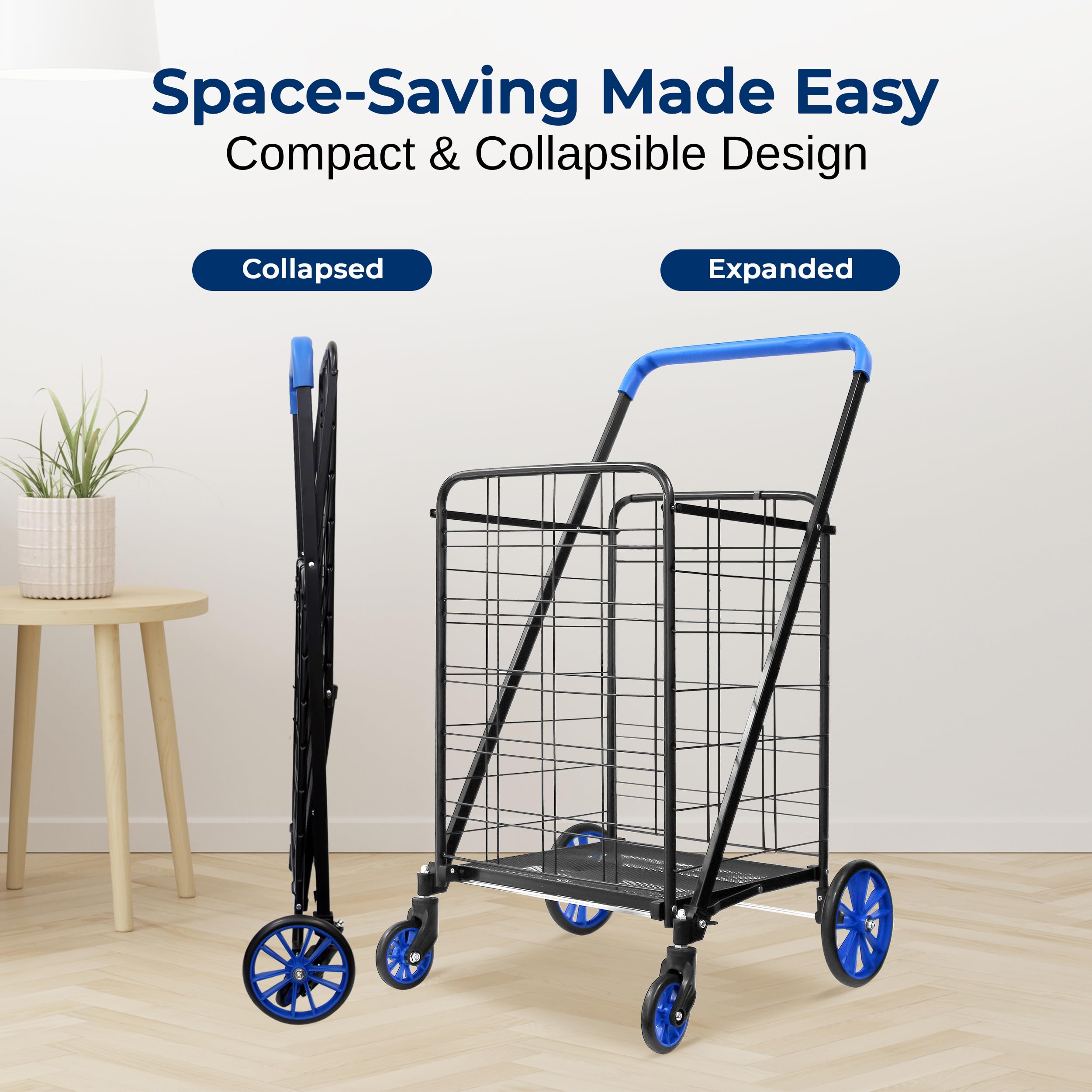 SereneLife Collapsible Utility Cart, Portable Foldable Shopping and ...