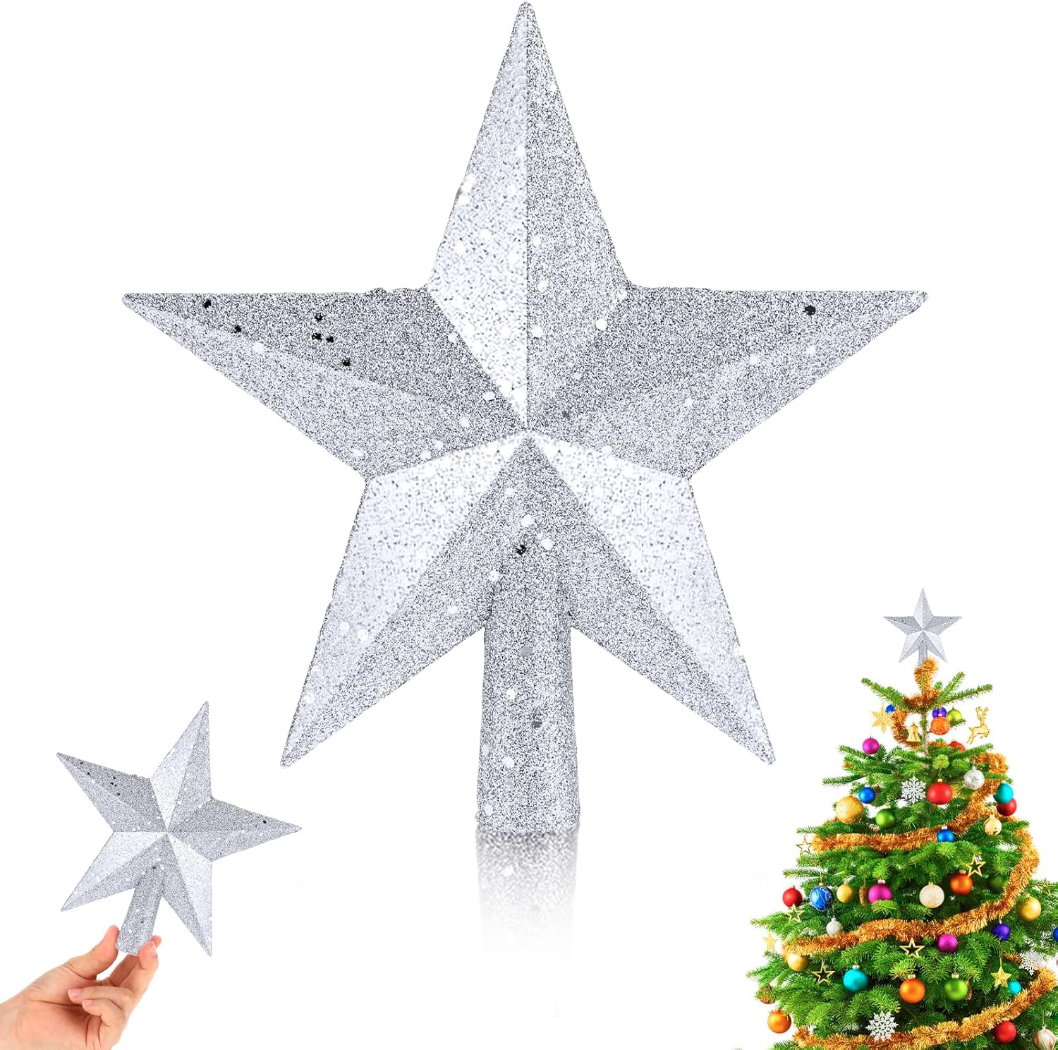 8 Inch Christmas Tree Topper, Glitter Star Tree Topper Christmas ...