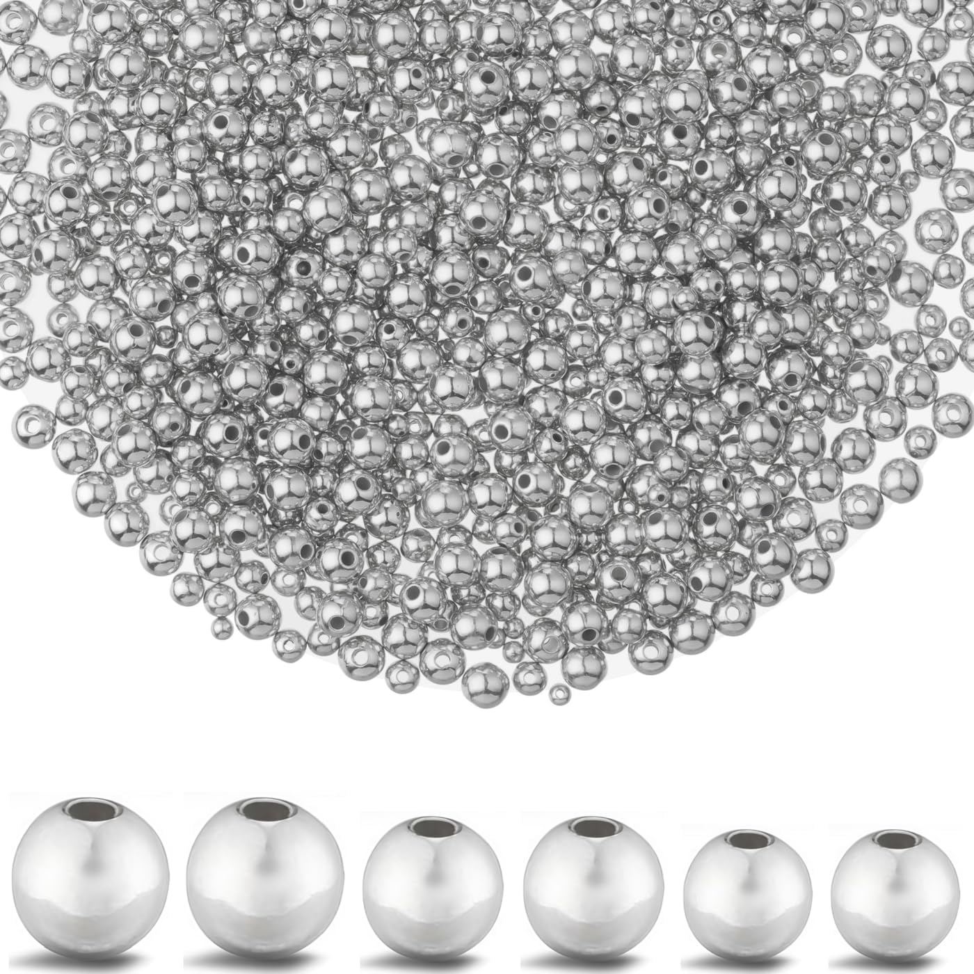 Amazon.com: 1680pcs Silver Round Spacer Beads 3/4/6/8mm 4 Size Smooth ...