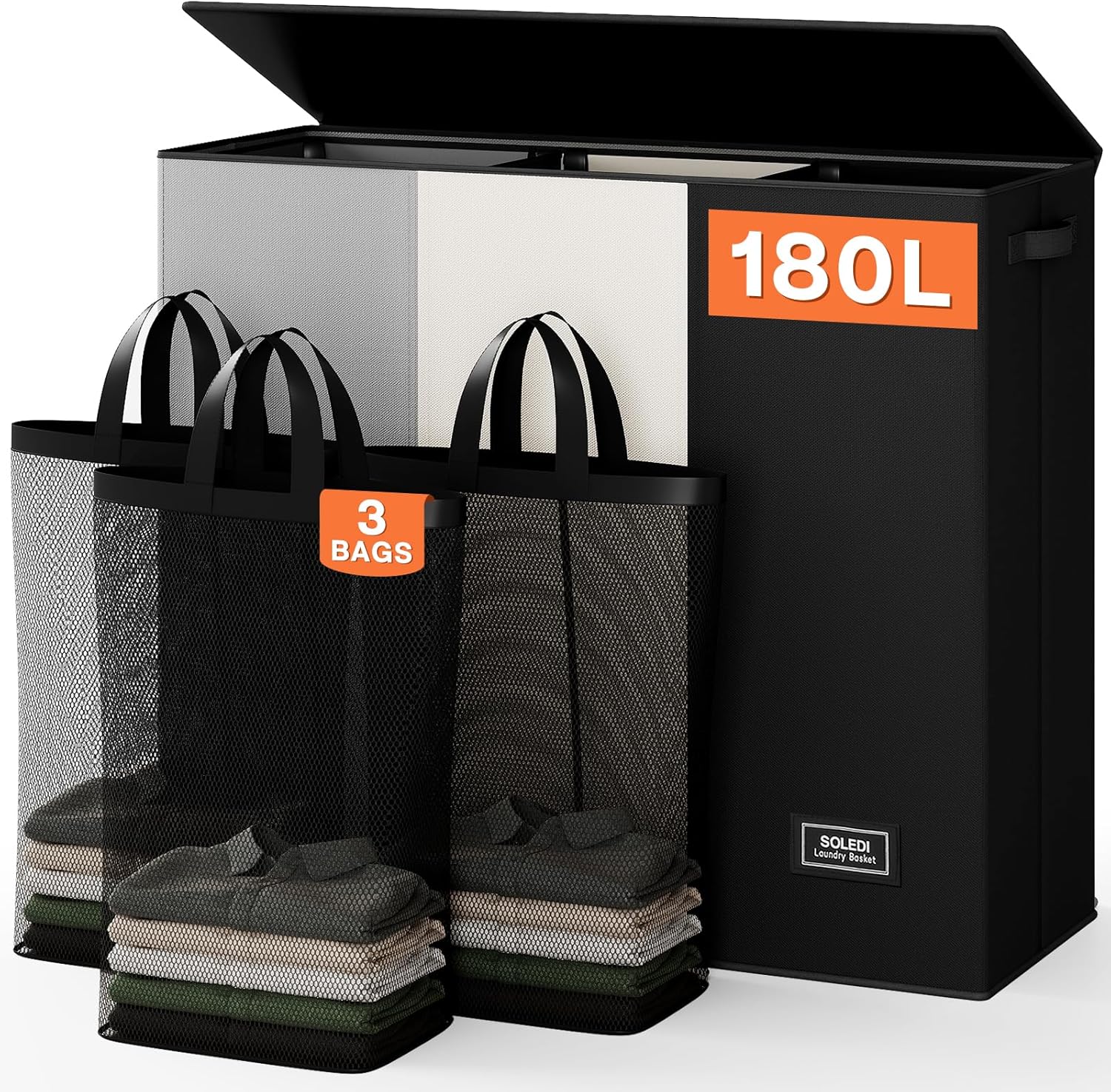 Amazon.com: SOLEDI Laundry Hamper 3 Section with Lid and 3 Pcs Laundry ...