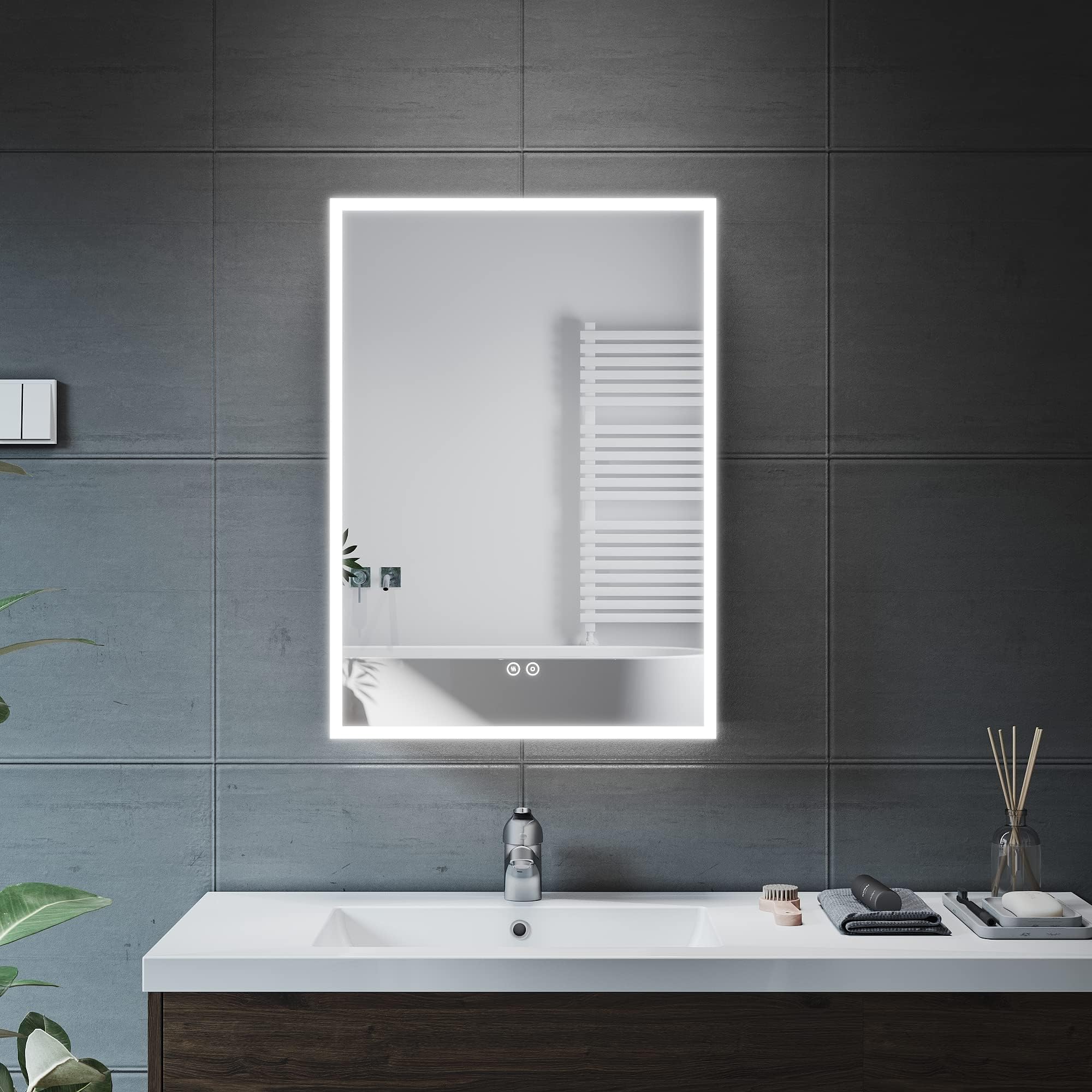 NAIMP LED Illuminated Bathroom Mirror Cabinet, 500 x 700mm Wall Mounted ...