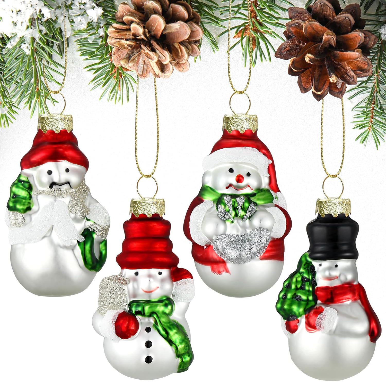 Amazon.com: Shappy 4 Pcs Snowman Christmas Tree Ornament 4 Styles Glass ...