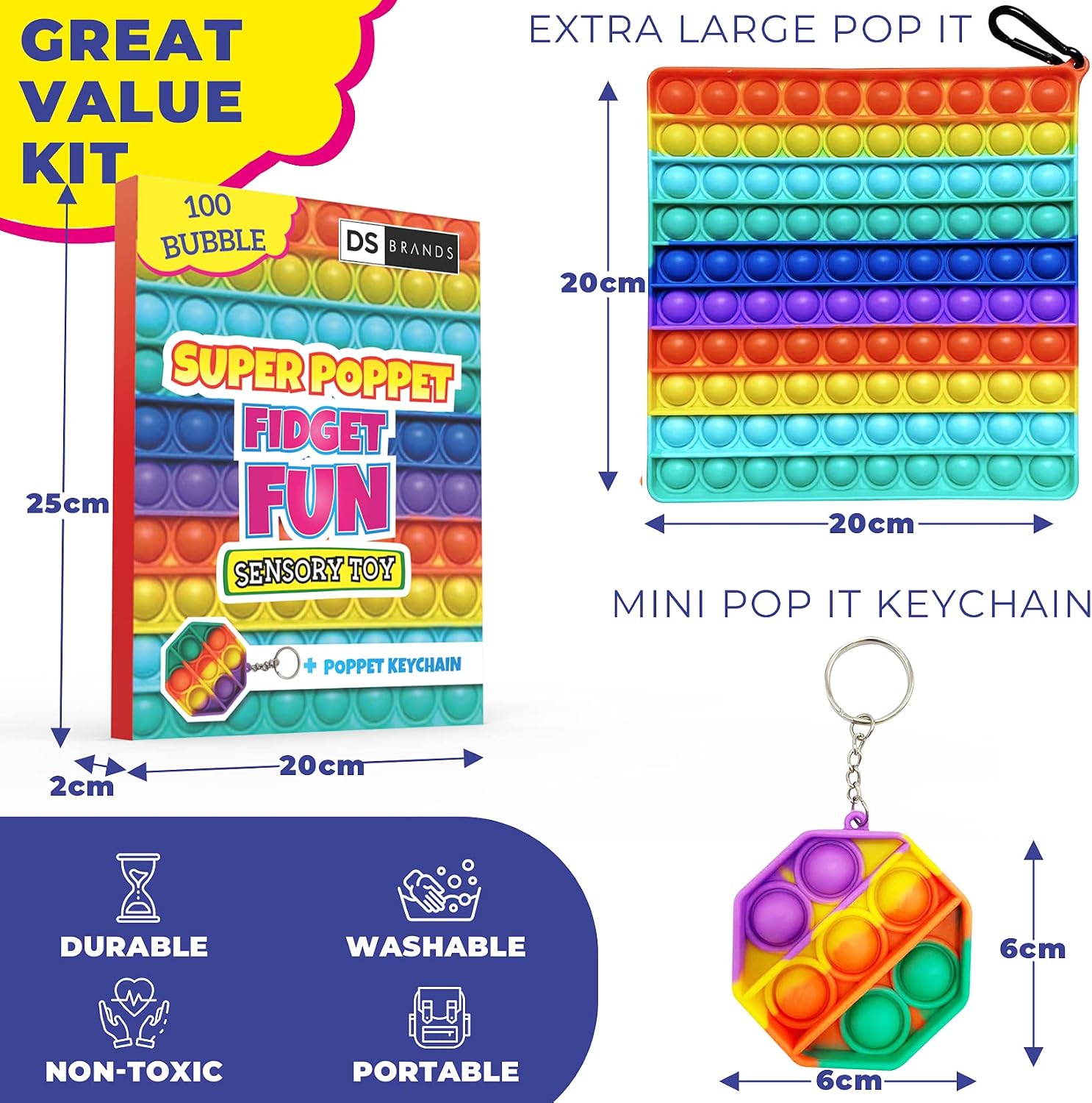 DS Brands XL 100 Bubble Giant Pop Its Fidget Toy Set – Big Popper ...