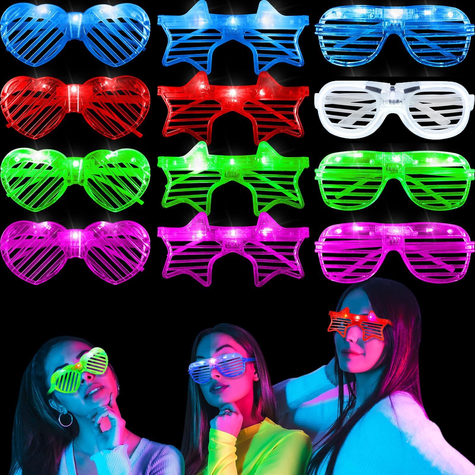 YLMKDE 10 Pack LED Glasses Party Supplies, Light Up Glasses Shades Glow ...