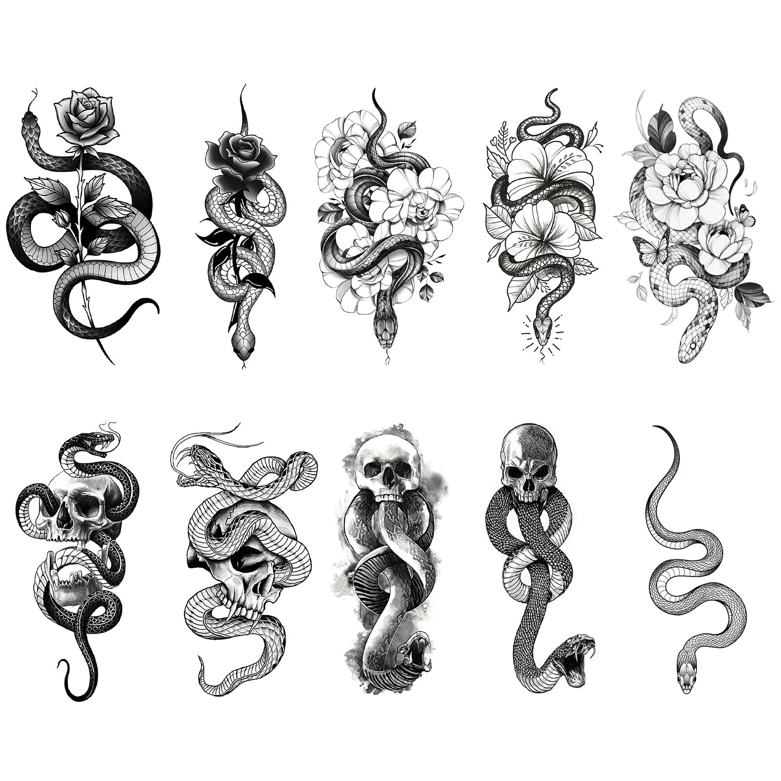 10 Sheets Realistic Snake Temporary Tattoos,Fake Body Arm Chest ...