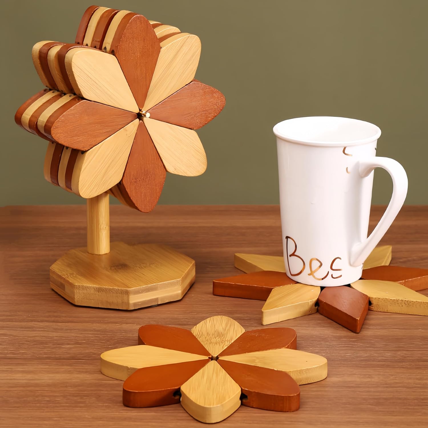 Amazon.com: Wooden Trivets for Hot Dishes, 5 Tree Trivet+1 Stand ...