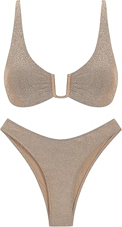 Amazon.com: ZAFUL Bikini Set for Women U-Wired Bathing Suits Metallic ...