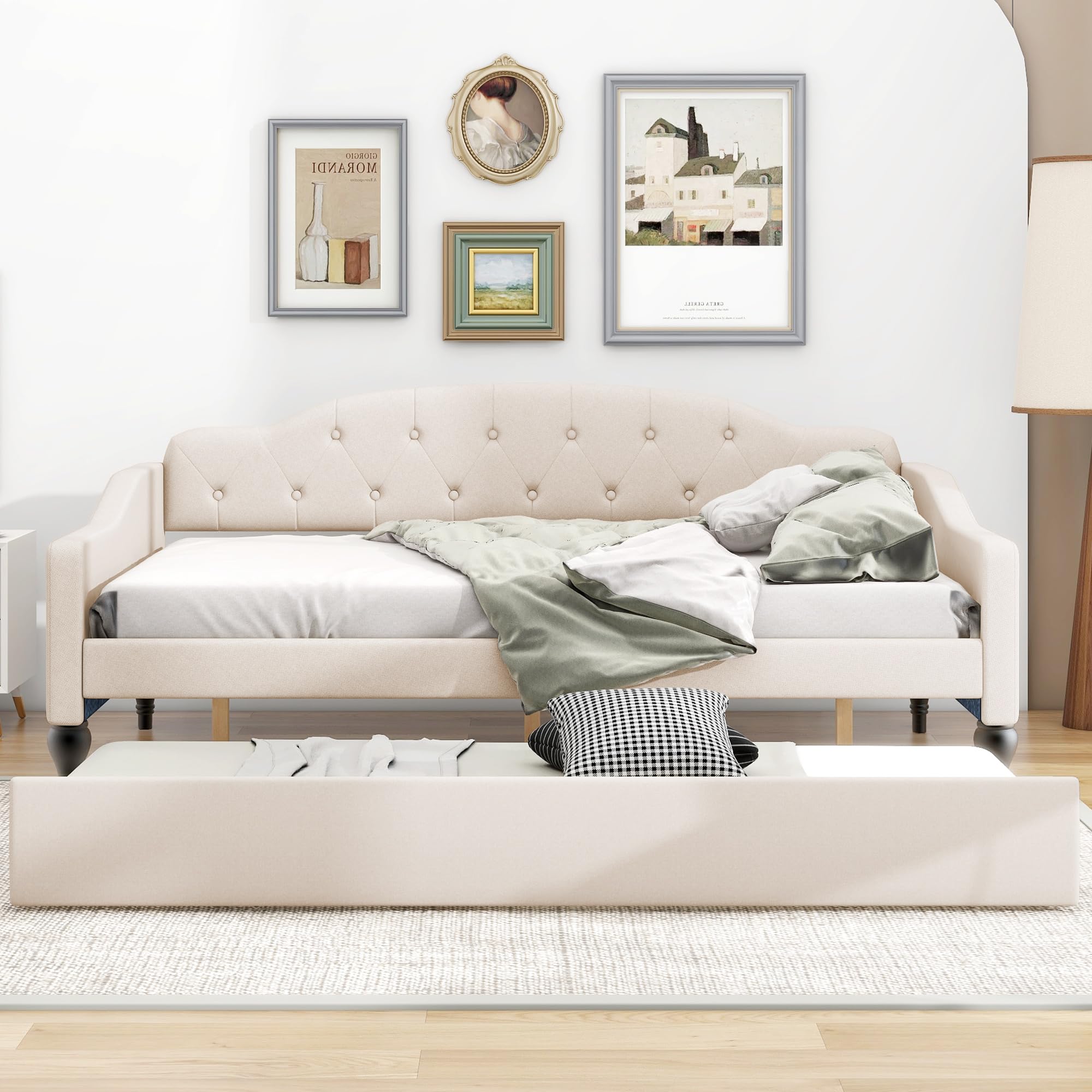 Amazon.com: LUSPAZ Full Size Upholstered Tufted Daybed with Trundle ...