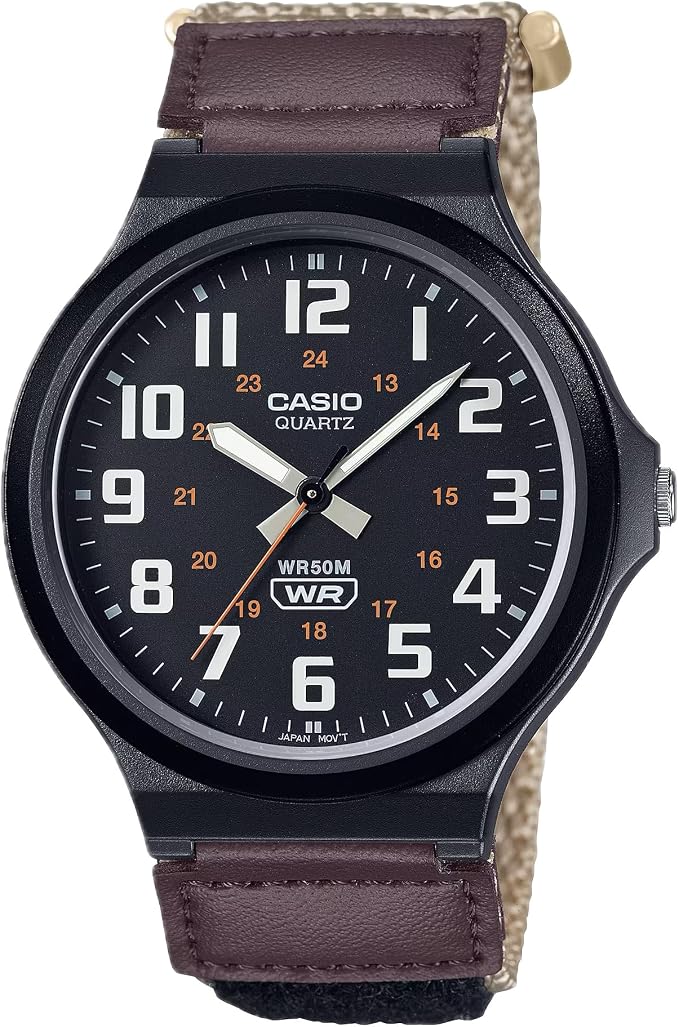 Amazon.com: Casio MW240 Series | Men’s Quartz Watch | Black/Brown | 50M ...