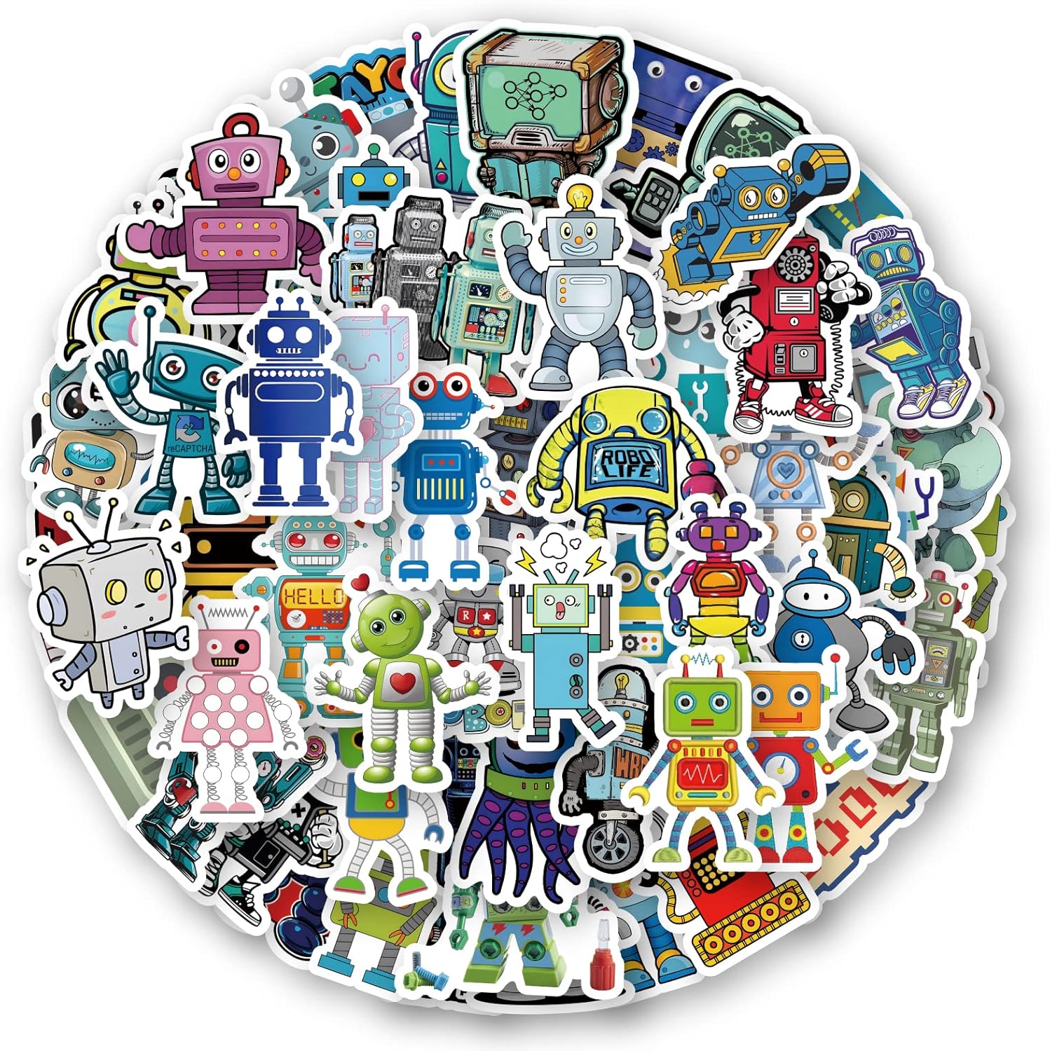 Amazon.com: 60Pcs Cute Robot Stickers, Science Theme Vinyl Waterproof ...