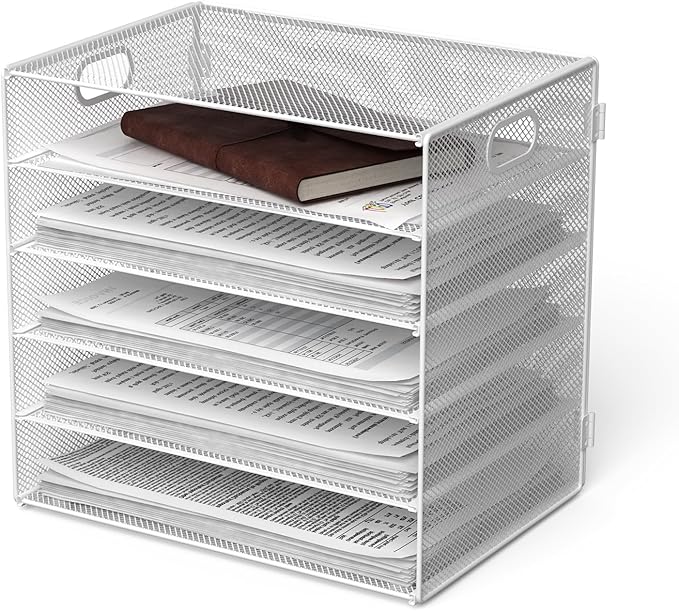 JOPOO 5 Tier Letter Filing Tray, A4 Paper Storage Organiser, Mesh Desk ...