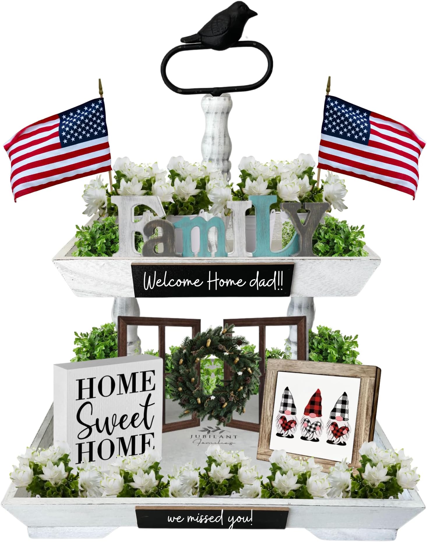 Amazon.com: Colonial Tin Works: Bird and Birch Two Tiered Tray (Tan ...