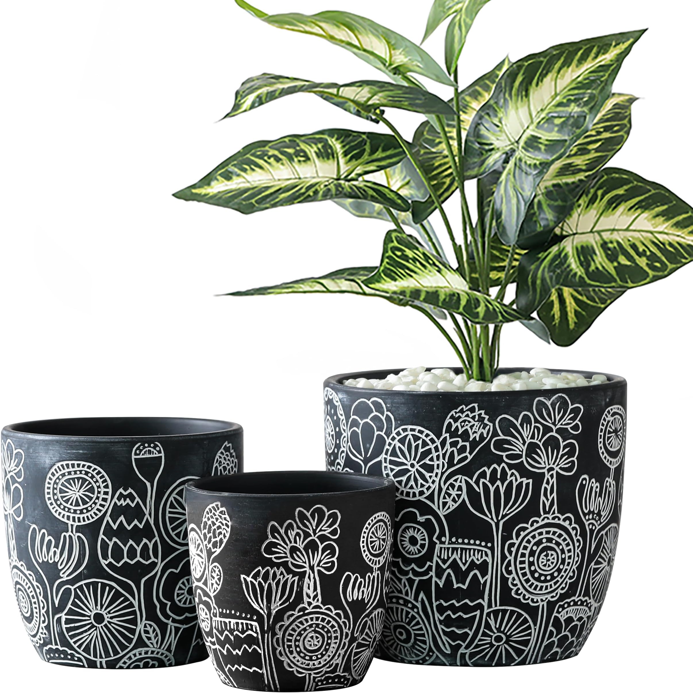 Amazon.com: Yuccasly 4 Piece Ceramic Plant Pots Indoor Pots Set with ...