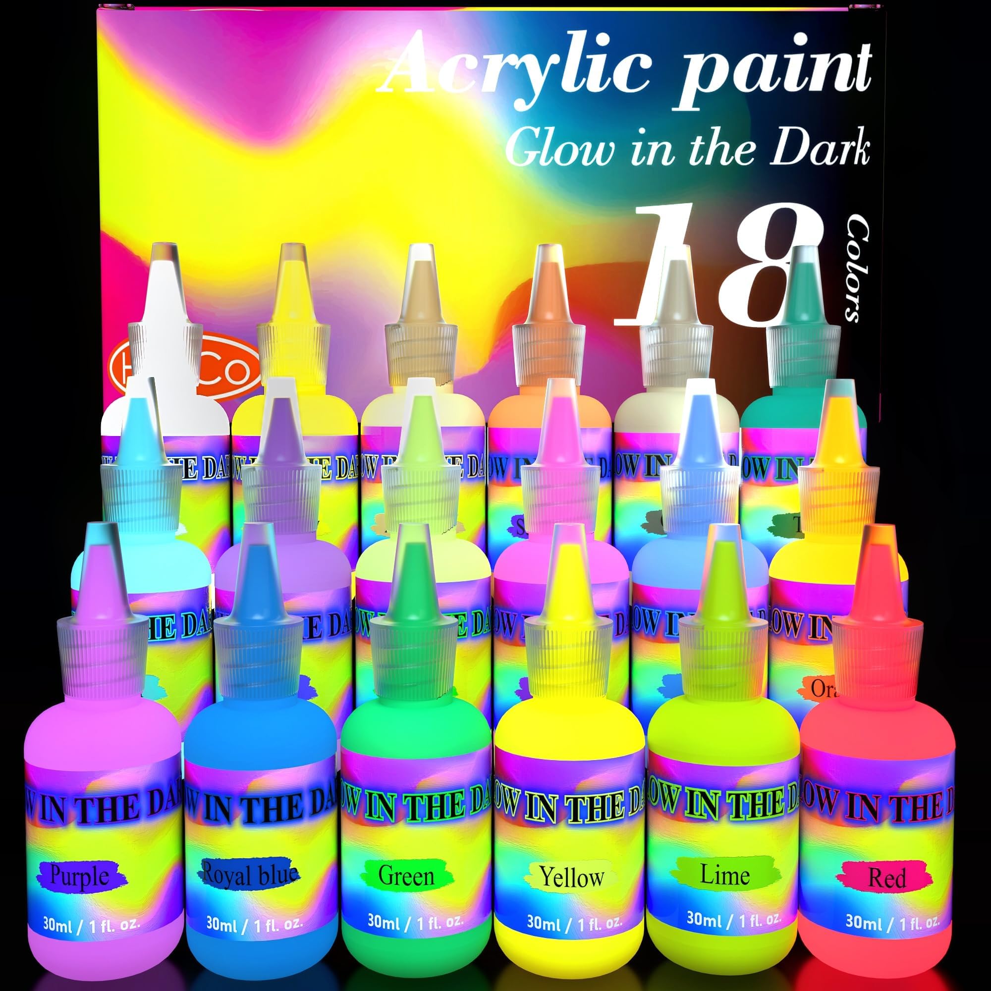 Amazon.com: Acmelight Glow in the Dark Acrylic Paint – Fluorescent Neon ...