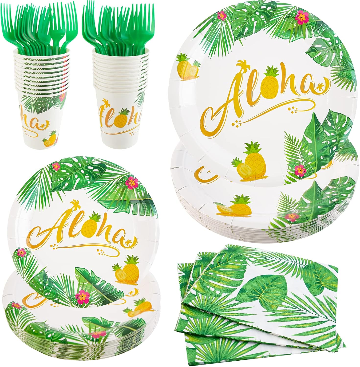Amazon.com | COVEVA Hawaiian Plates and Napkins Party Supplies (Serves ...