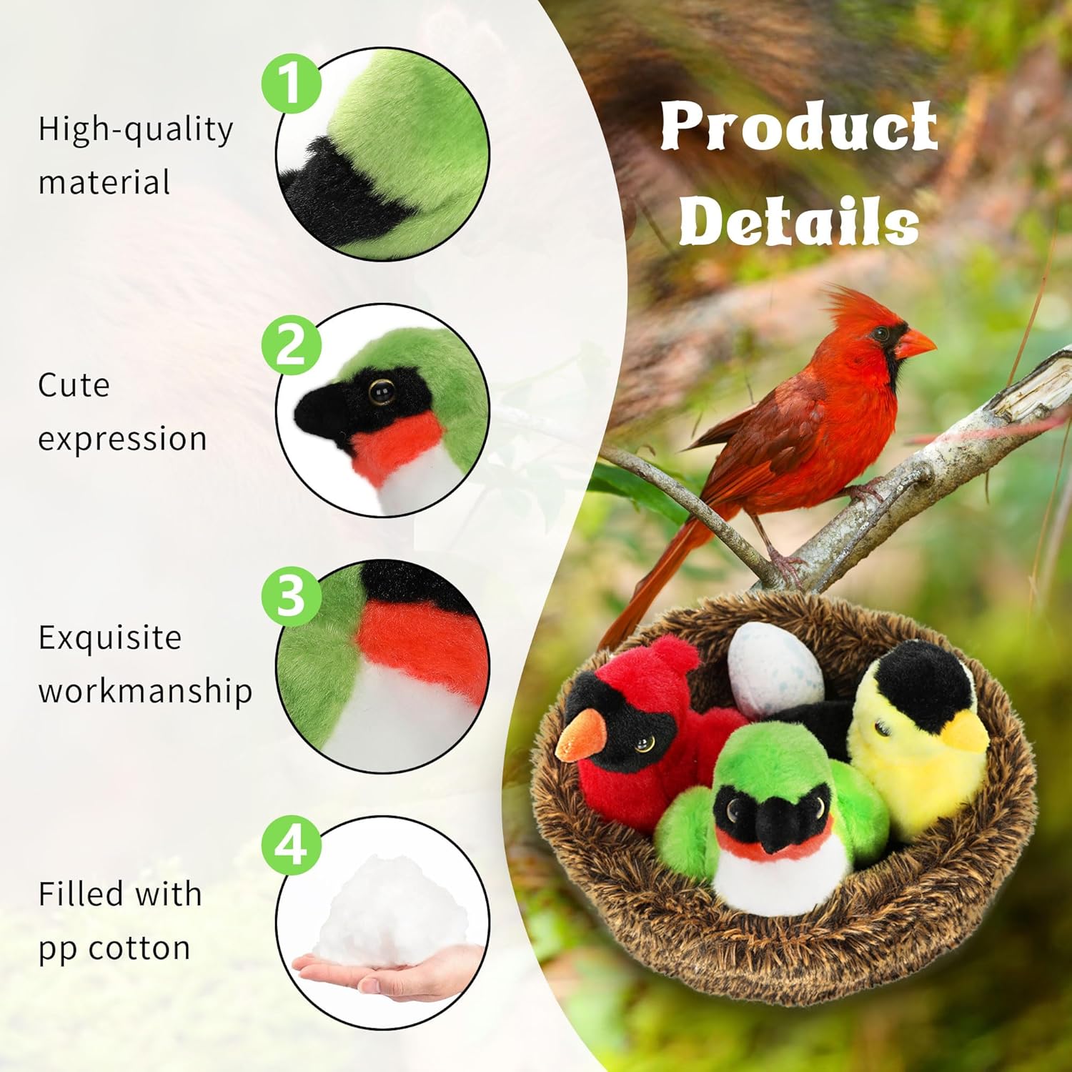 Reinbow 5Pcs Cute Stuffed Animal Bird Nest with Birds & Egg, Northern ...