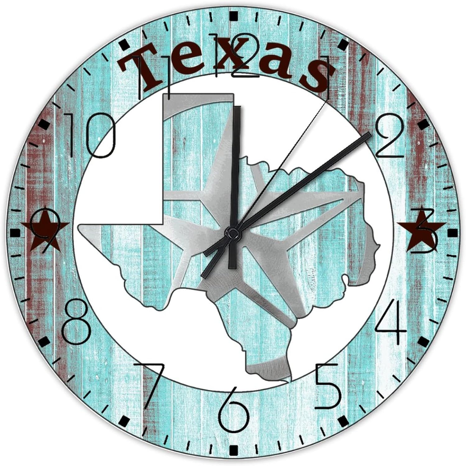 Amazon.com: Wood Wall Clock Battery Operated Non Ticking Texas Lone ...