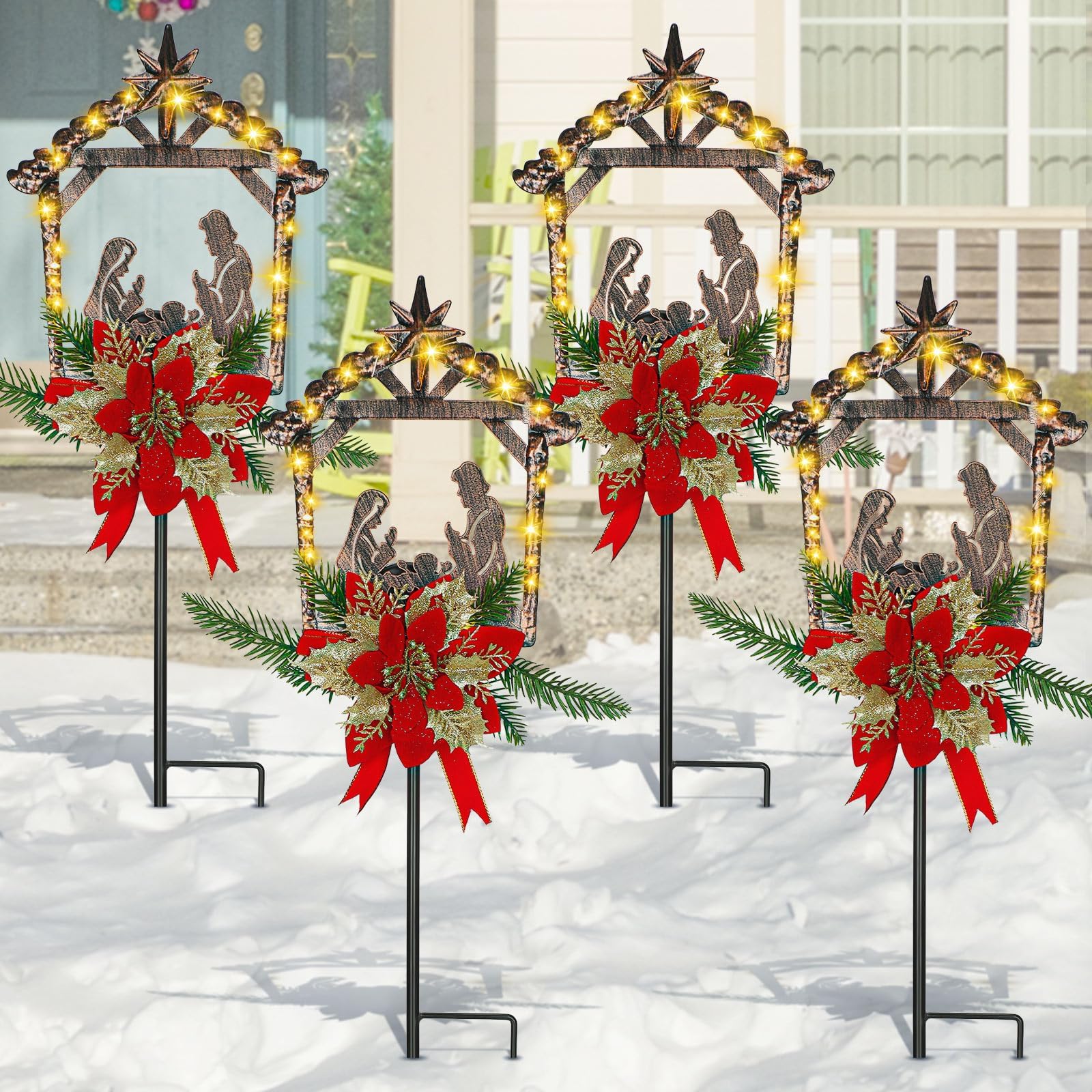 Amazon.com: Moukeren 4 Pcs Christmas Nativity Scene Yard Lights Metal ...