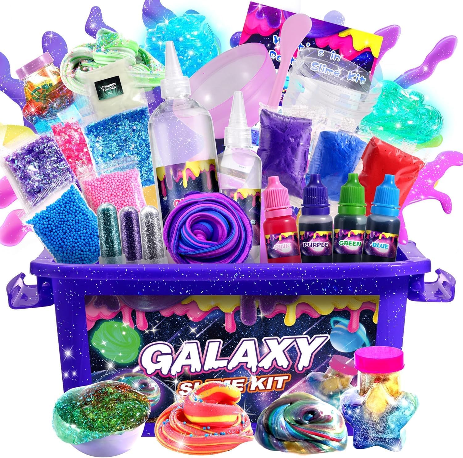 Purfex Galaxy Slime Kit for Kids 6-12 Years Old, Glow in The Dark Slime ...