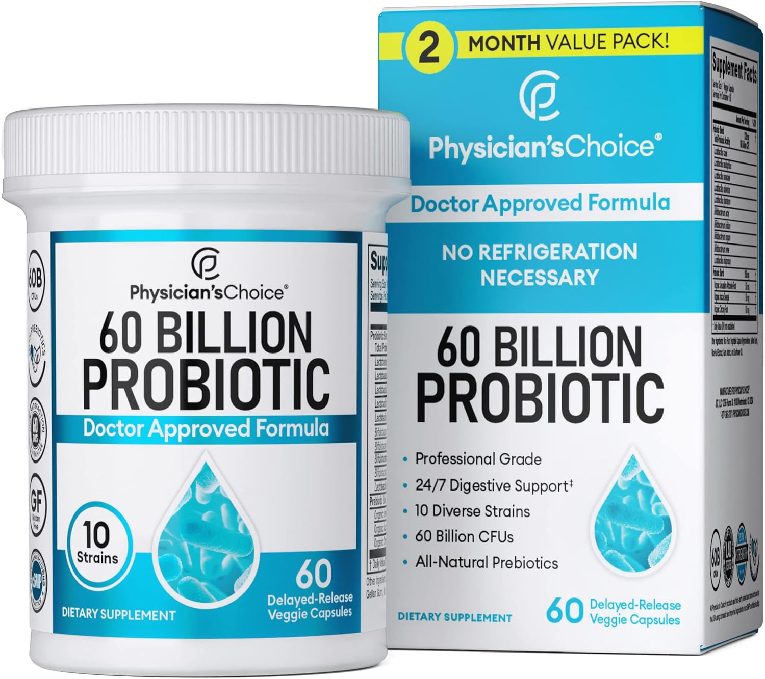 Amazon.com: Physician's Choice Probiotics 60 Billion CFU - 10 Diverse ...