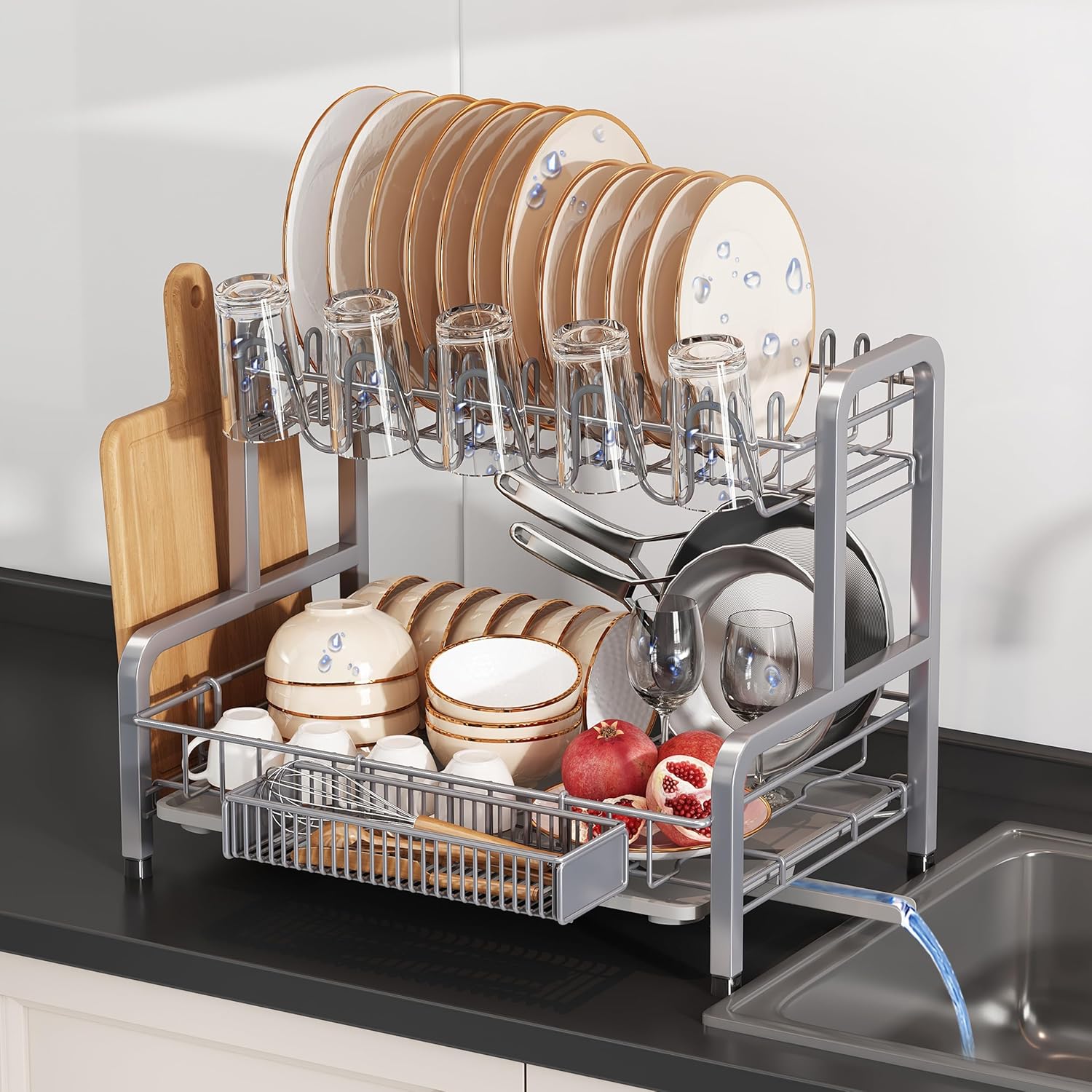 Amazon.com - 2 Tier Dish Drainer Drying Rack for Kitchen Counter, Large ...