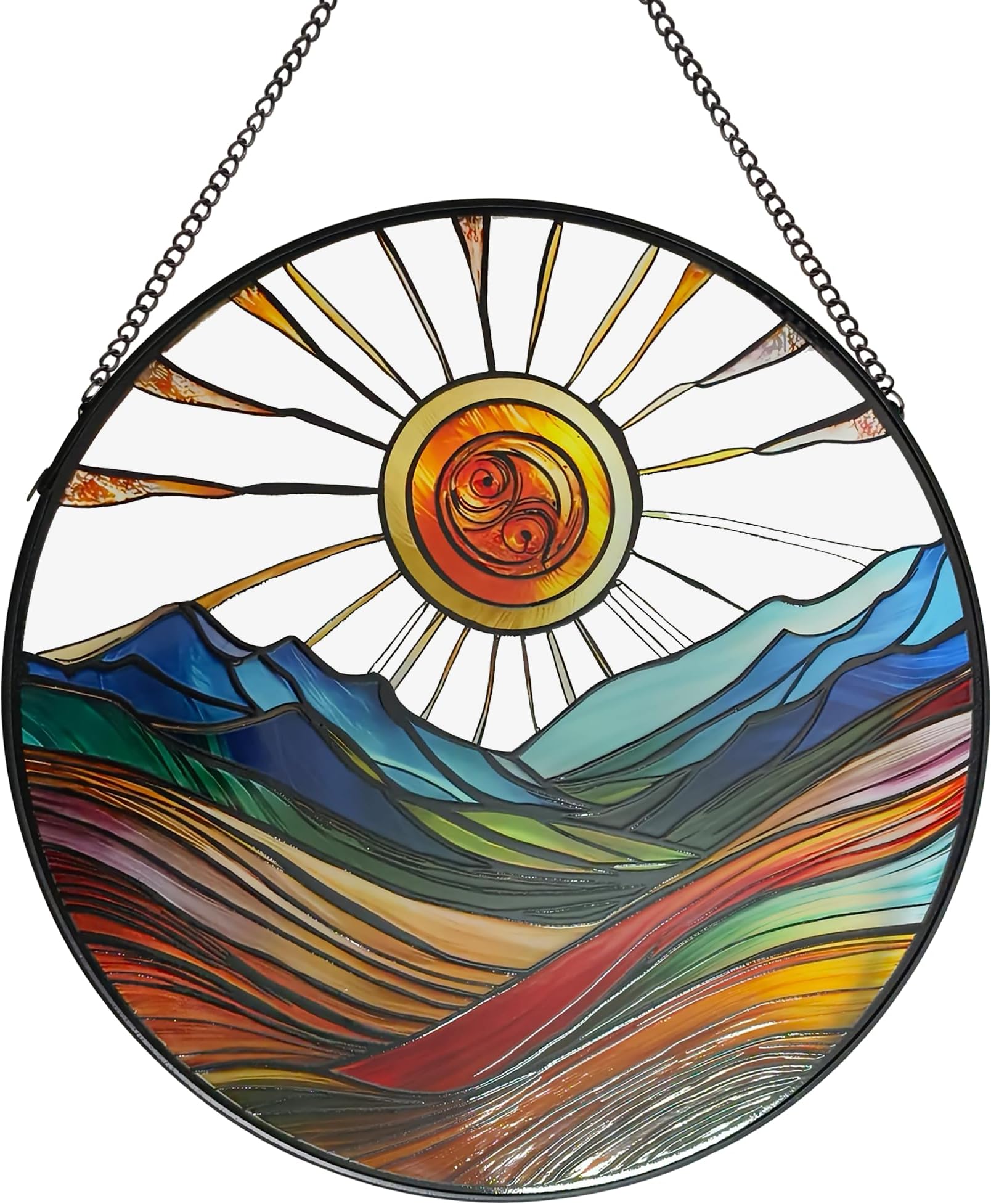 Amazon.com: Fernweh4u Sunset Stained Glass Suncatchers Window Hanging ...