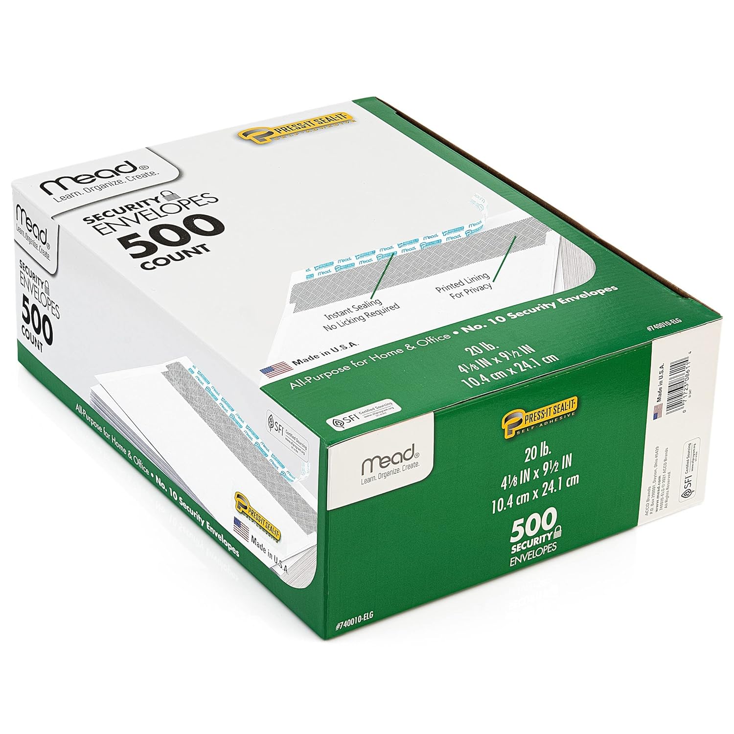 Mead Security Envelopes Self Seal #10 - Windowless Mailing Envelopes ...