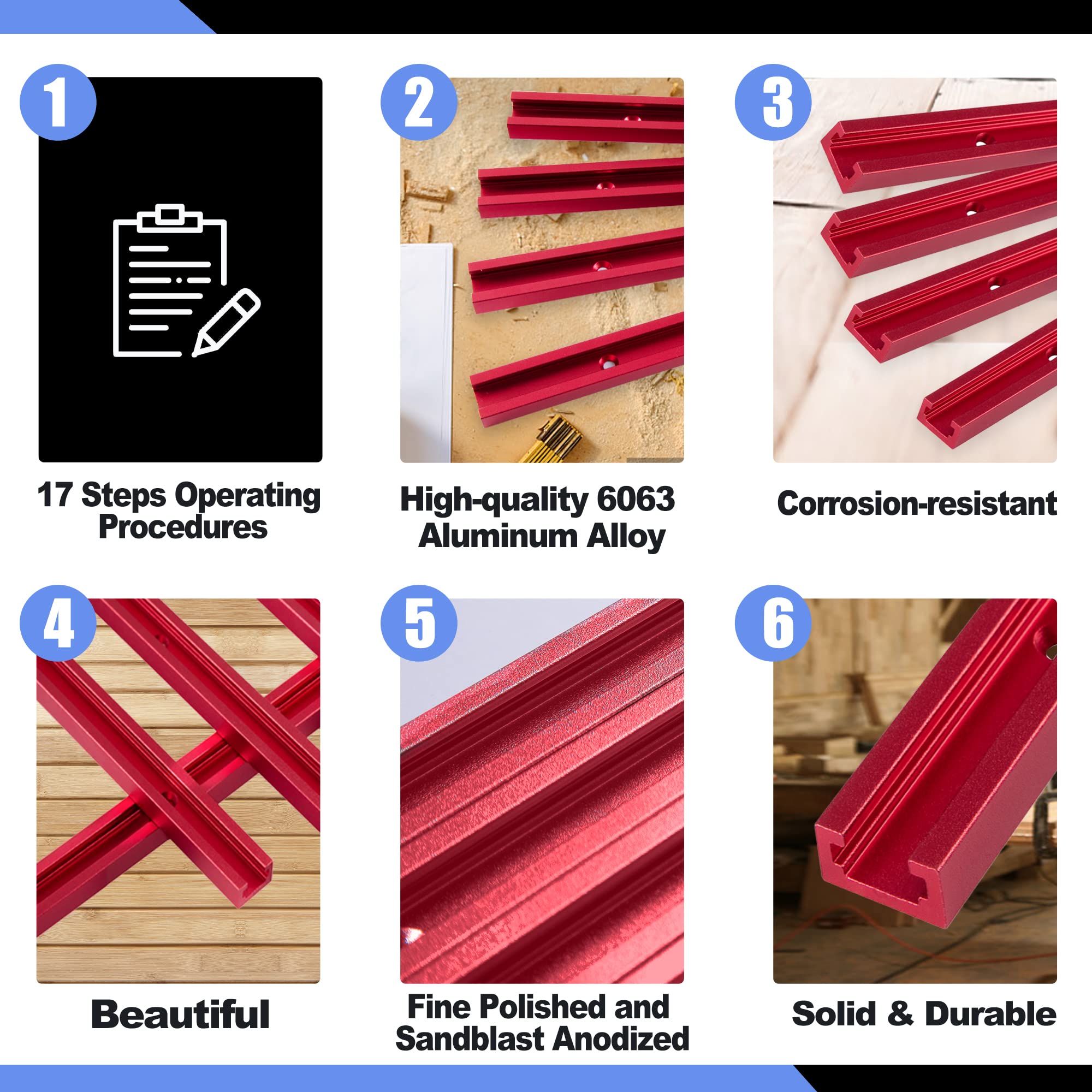 48'' Red T-Tracks for Woodworking, WOODHERO 4 PCS Predrilled Universal ...