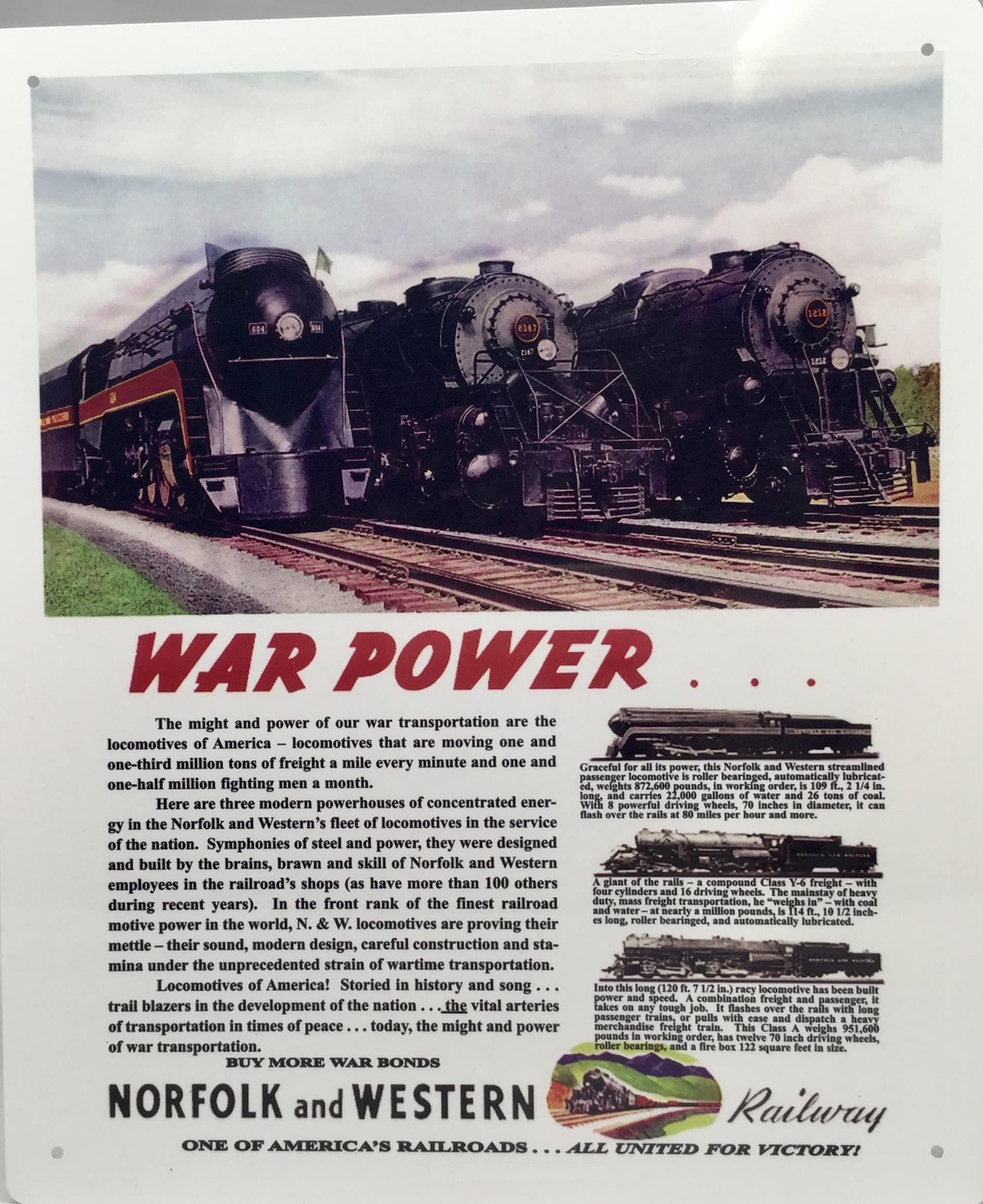 Amazon.com: Norfolk & Western Railroad Sign "War Power" | Made in the ...