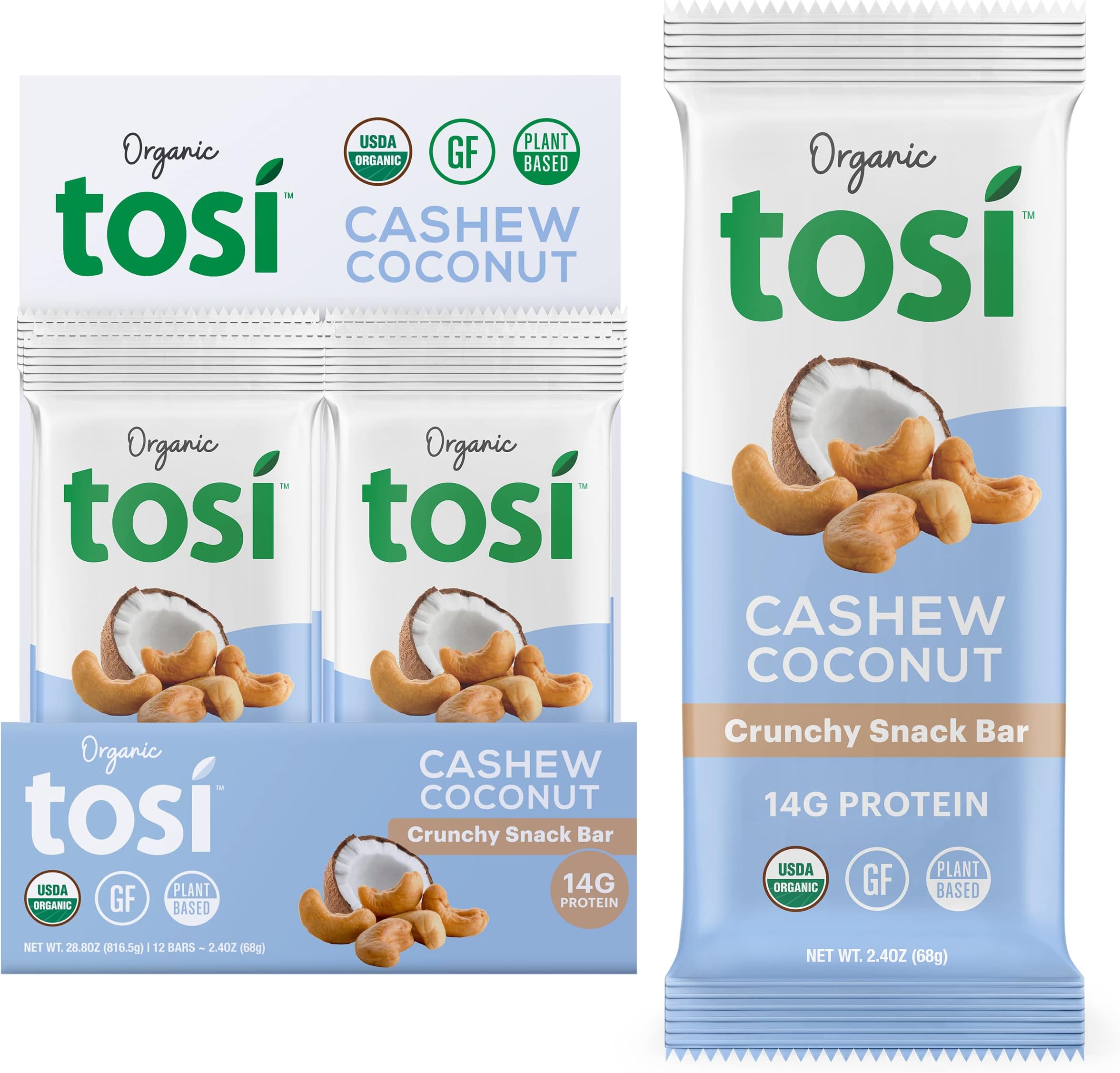 Amazon.com: Tosi Cashew Protein Bars, Plant Based with Nuts, Gluten ...