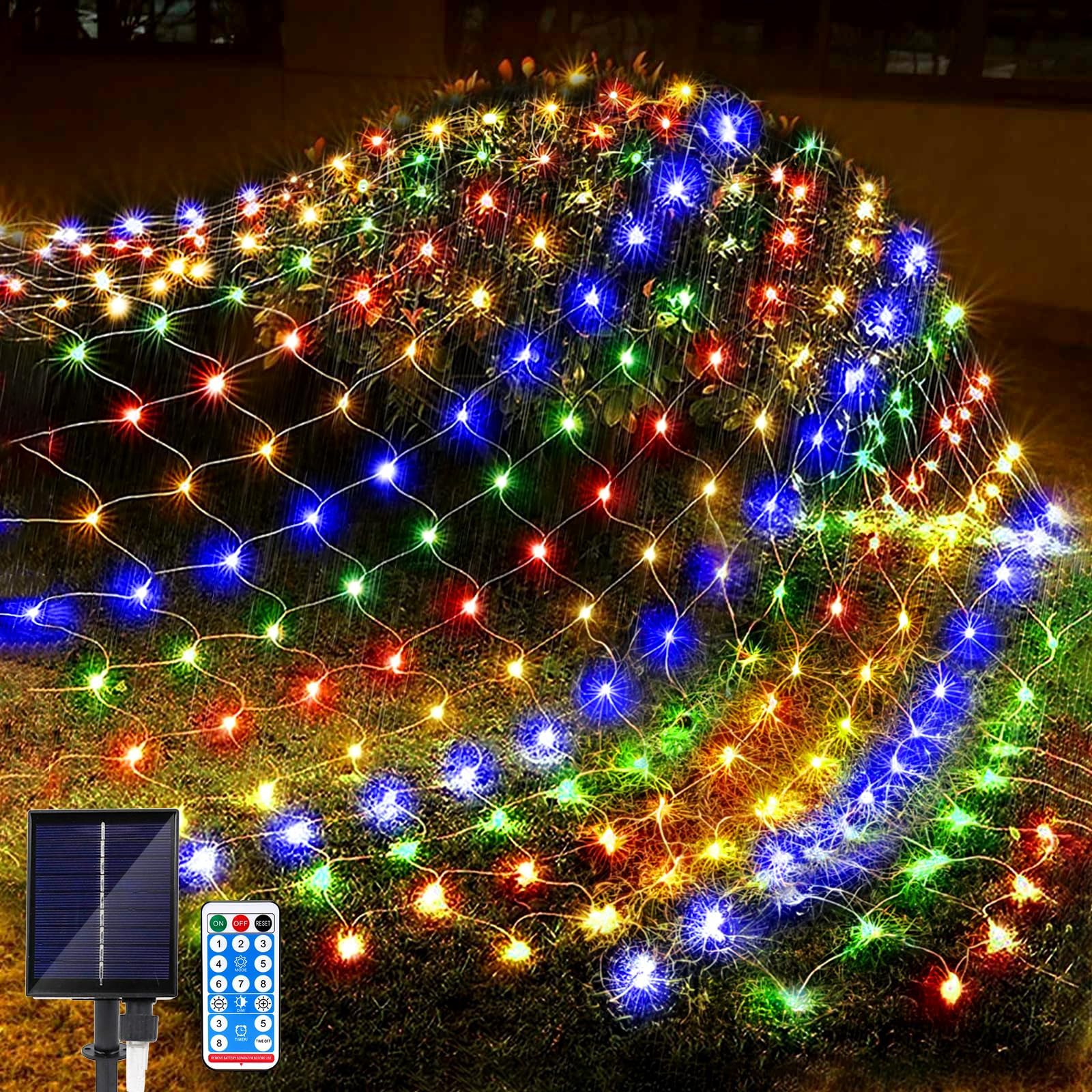 JIMACRO Solar Powered Net Lights Outdoor, 1.5 m x 1.5 m 96LEDs Mesh ...