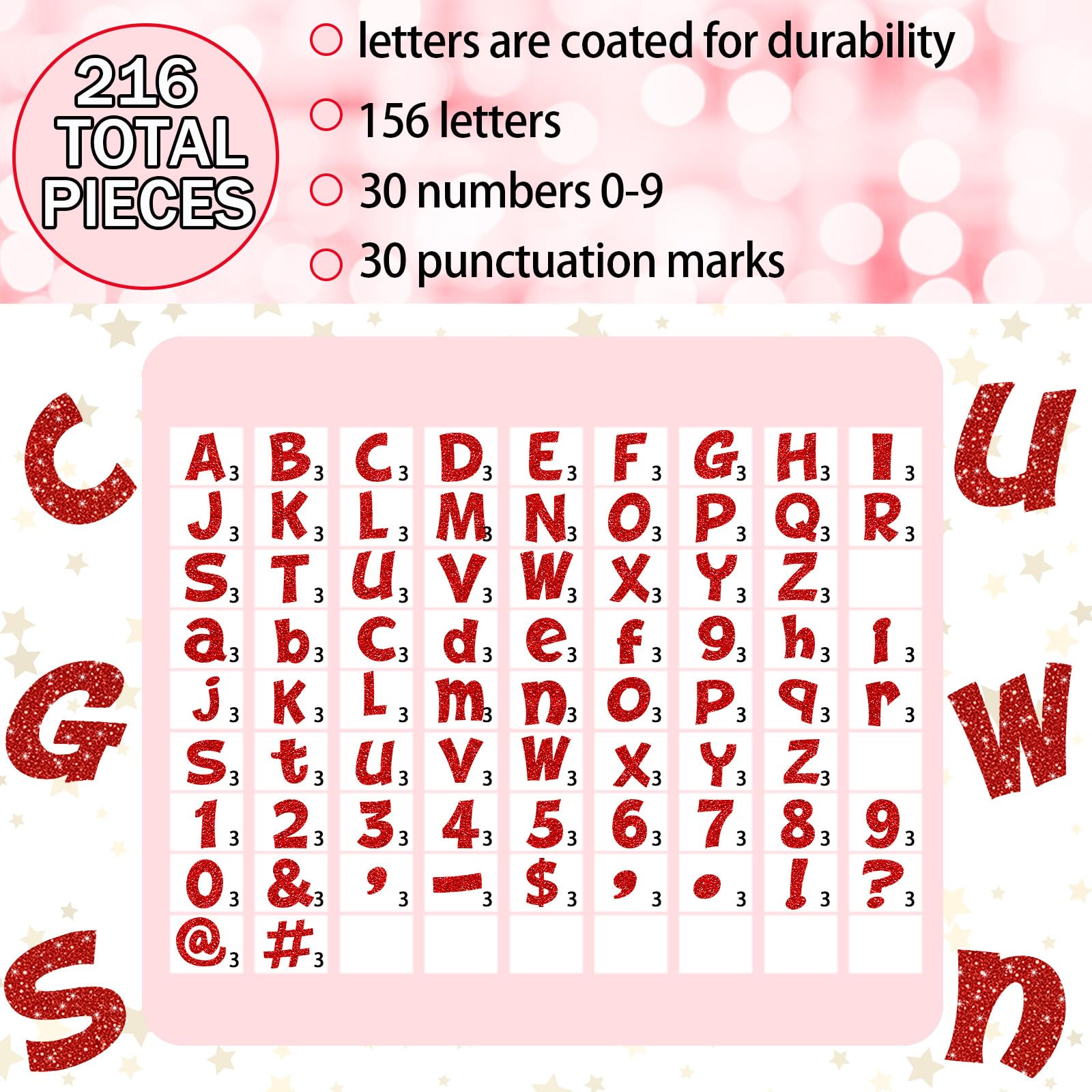 Snapklik.com : Colarr 216 Pcs Red Glitter Bulletin Board Letters For ...