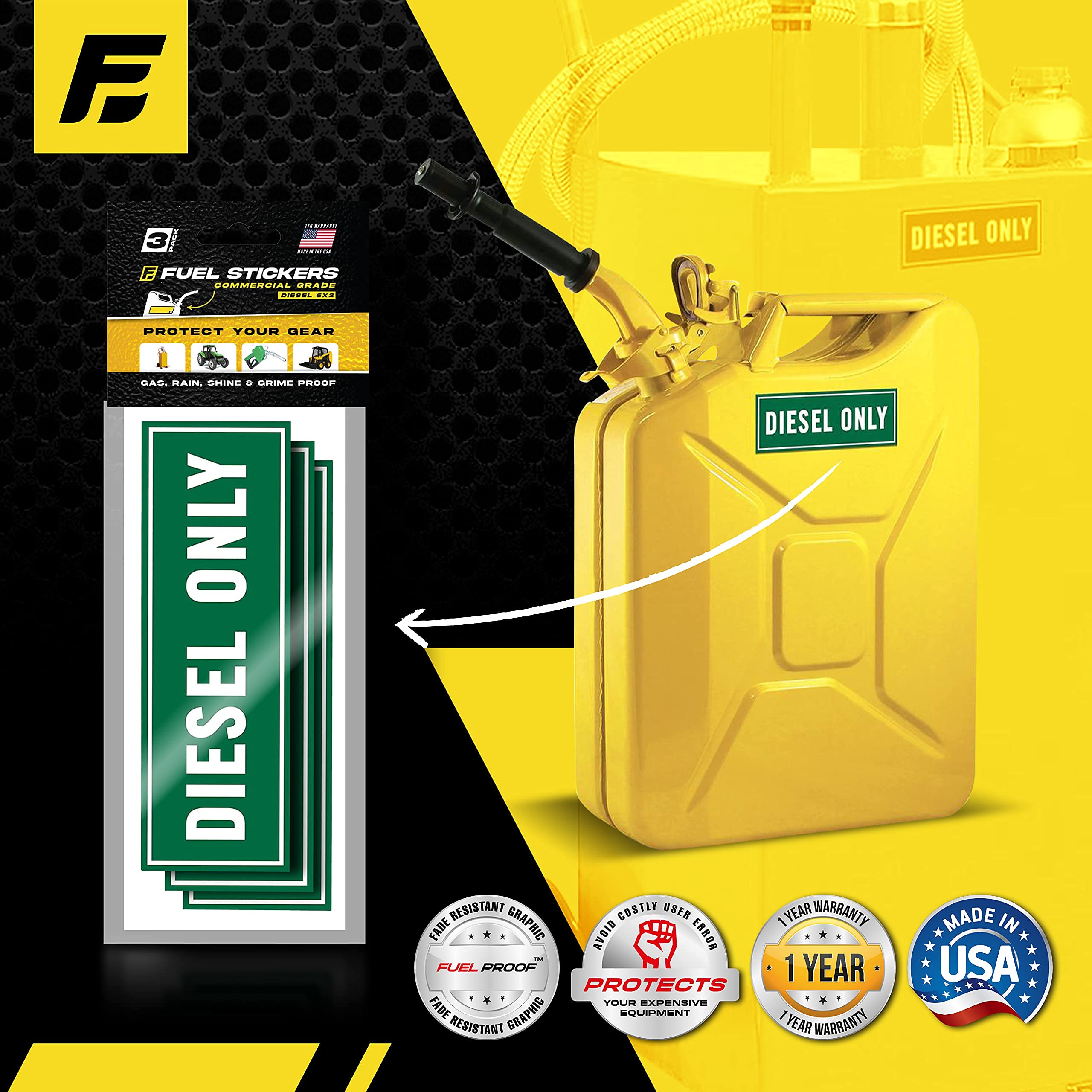 Buy Diesel Only, Fuel Stickers, 6 inch x 2 inch (3-Pack) - Weather ...