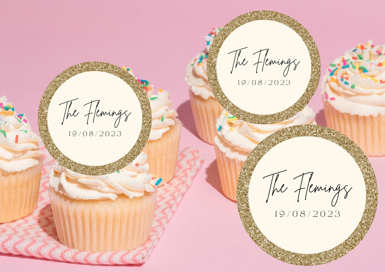 edible 20 x WEDDING Personalised cupcake toppers uncut Gold (icing ...