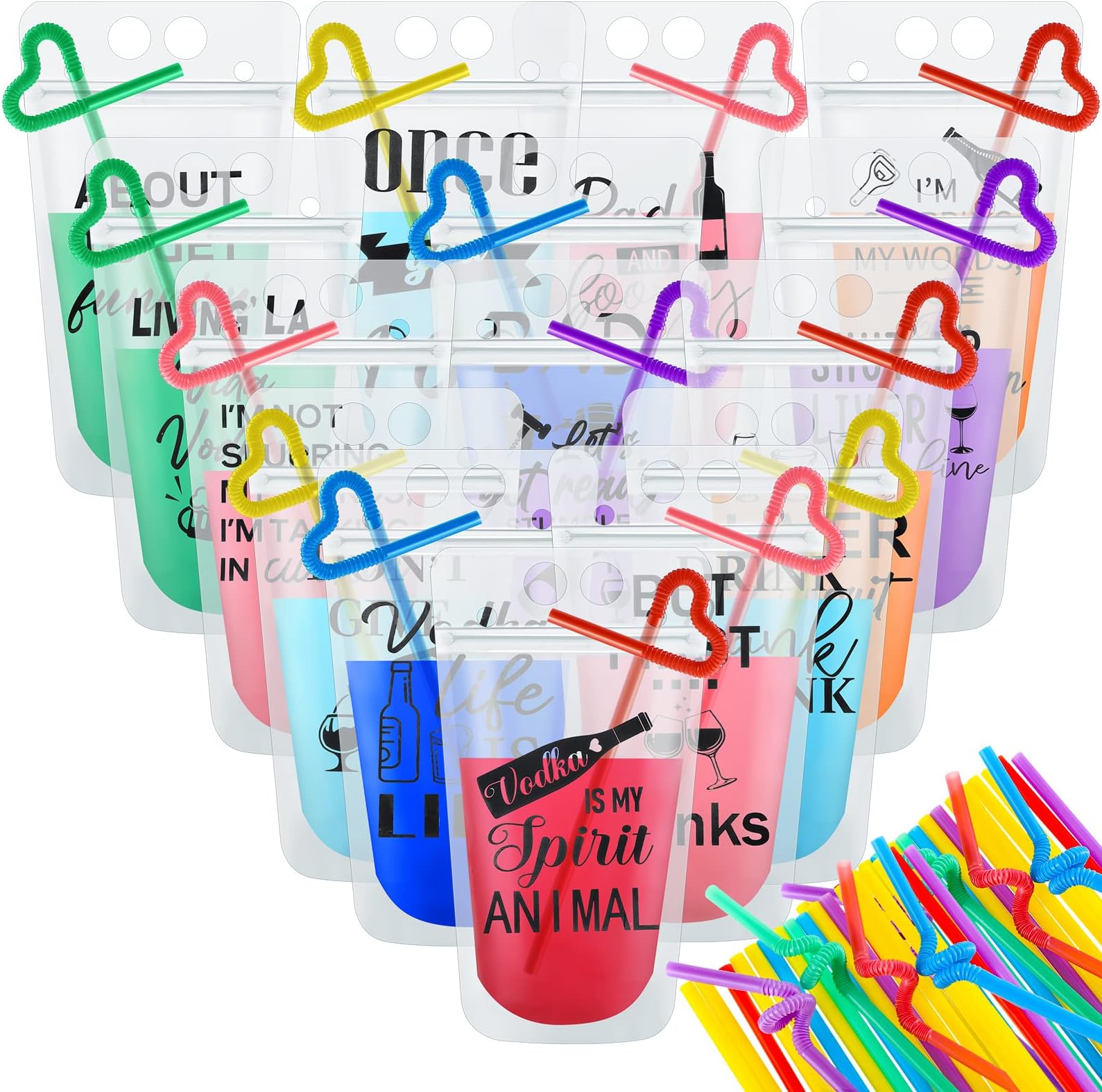 Amazon.com: 200 Pcs Clear Drink Pouches with Straws Reclosable Zipper ...