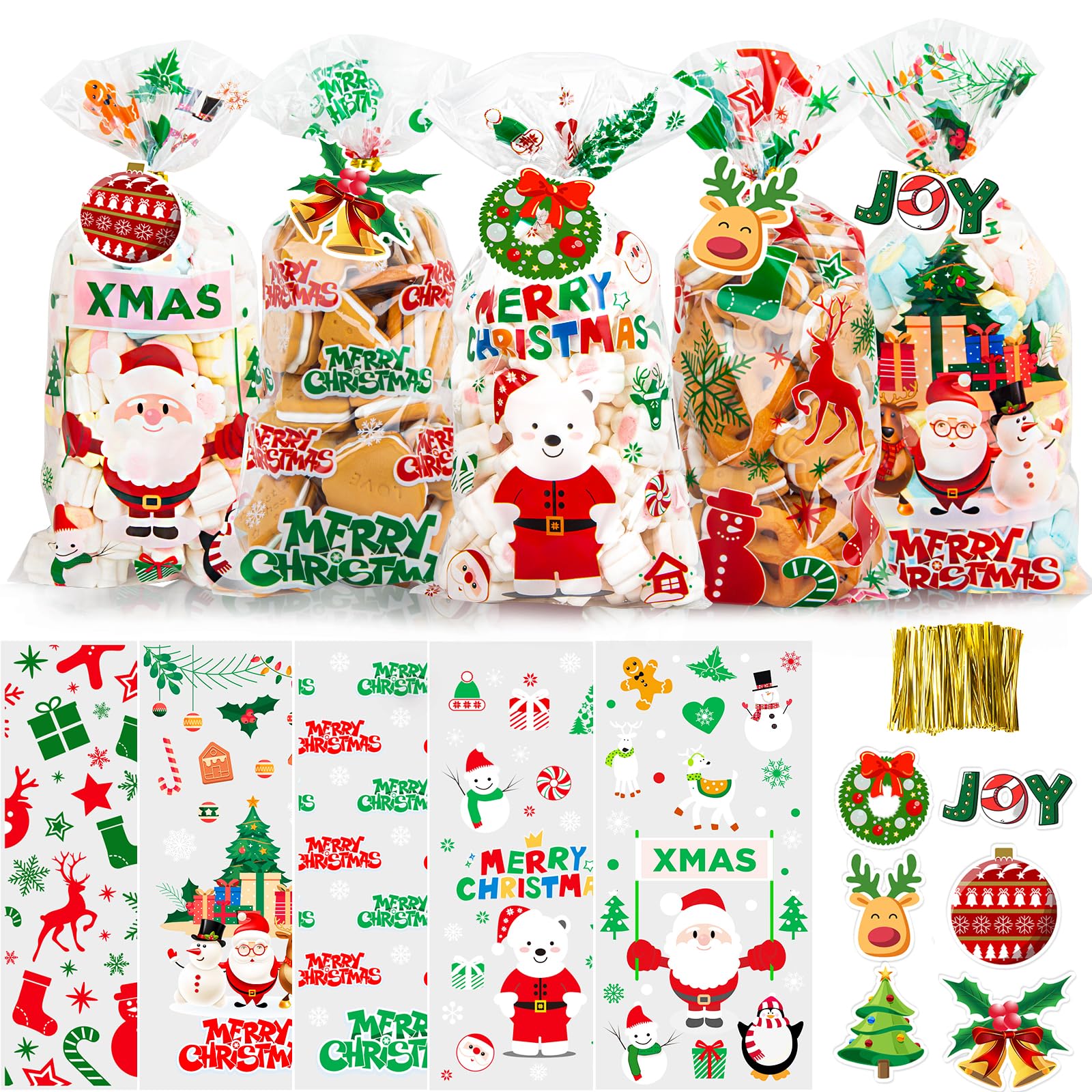 Amazon.com: WeDoSoy Christmas Cellophane Bags - Set of 125 Treat Bags ...