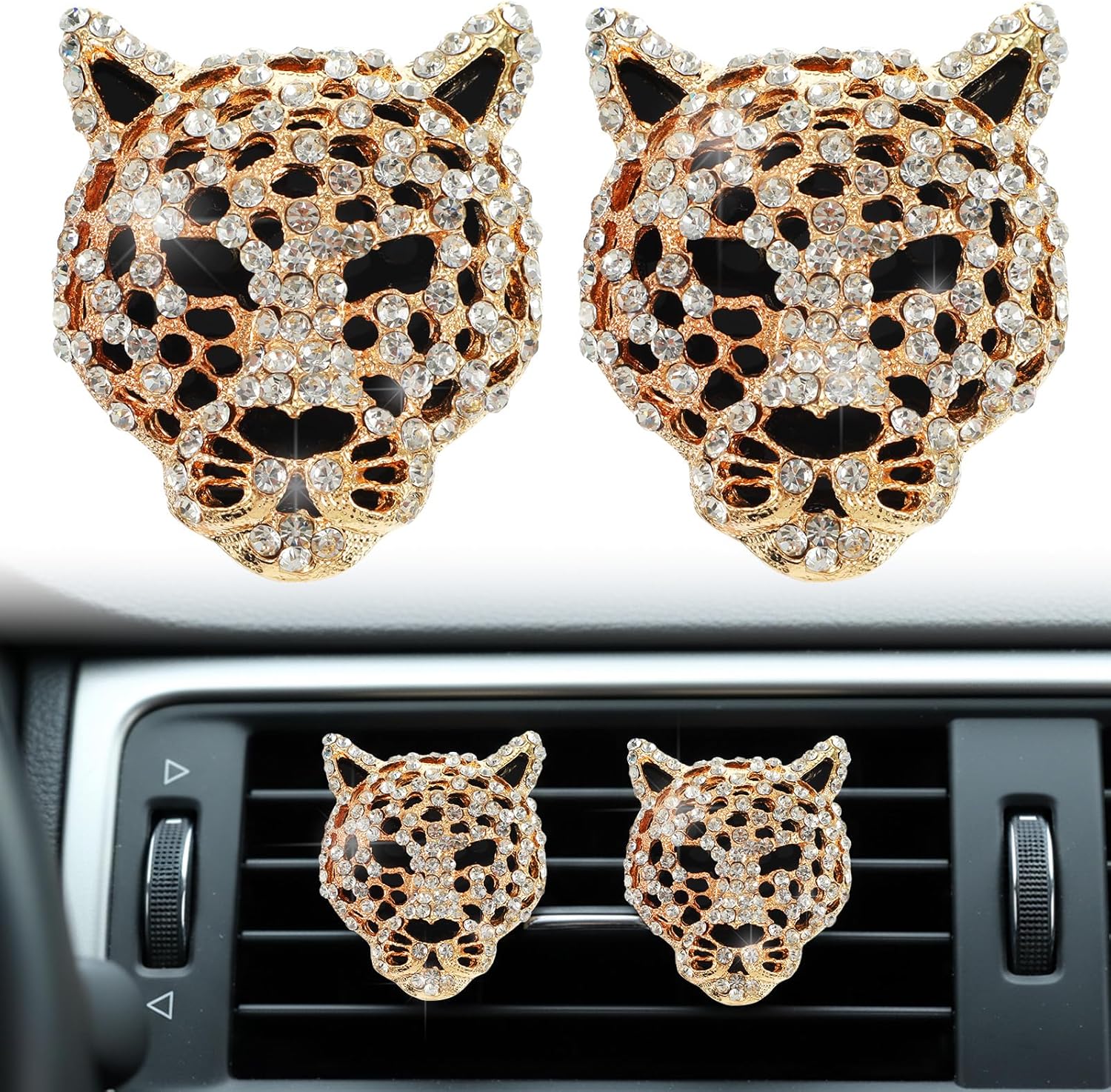 Amazon.com: 2 Pcs Bling Leopard Air Vent Clips Rhinestone Car Vent ...