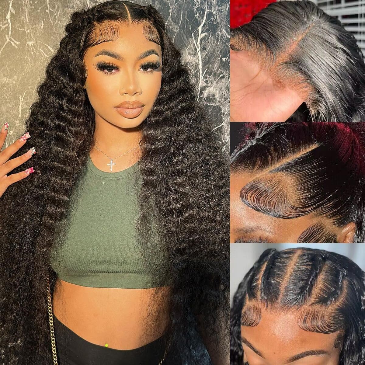 Amazon.com: Ombre Curly Lace Front Wig Human Hair Pre Plucked 32 Inch ...