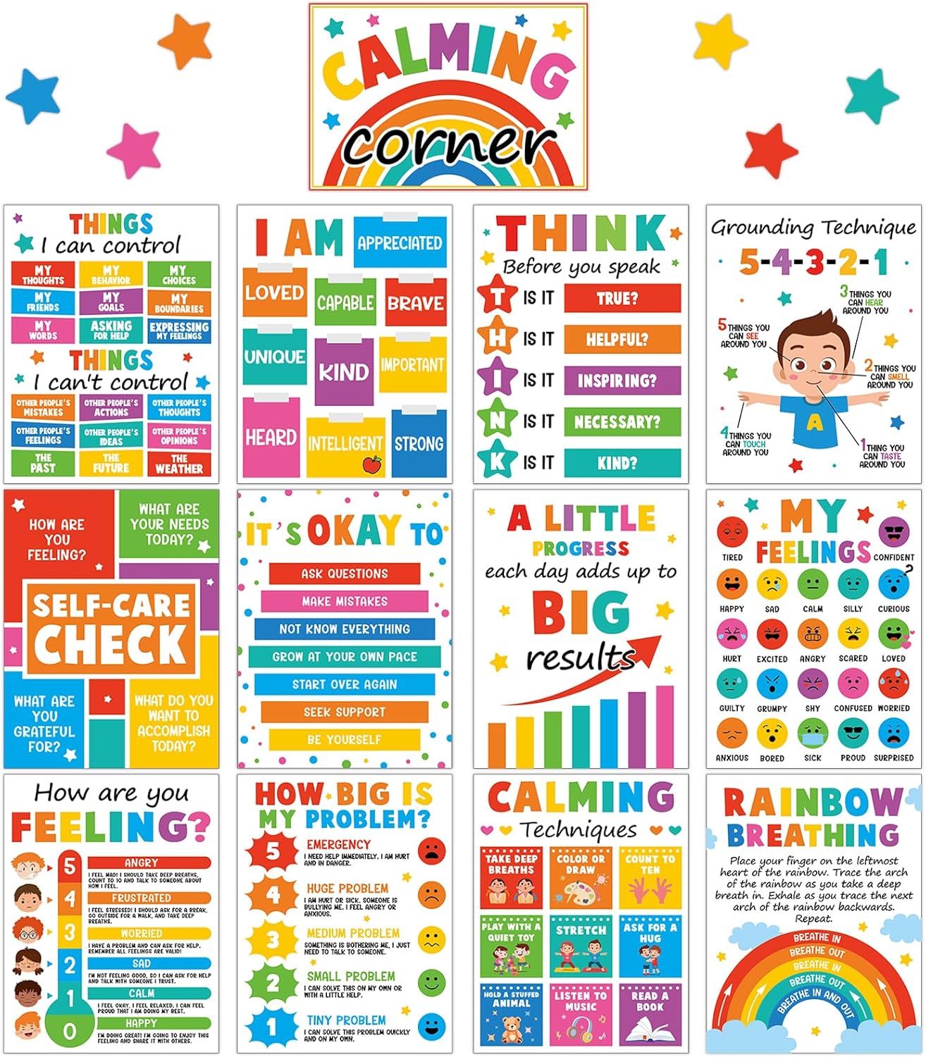 Amazon.com: 19 PCS Colorful Calming Corner Classroom Posters Calm Down ...