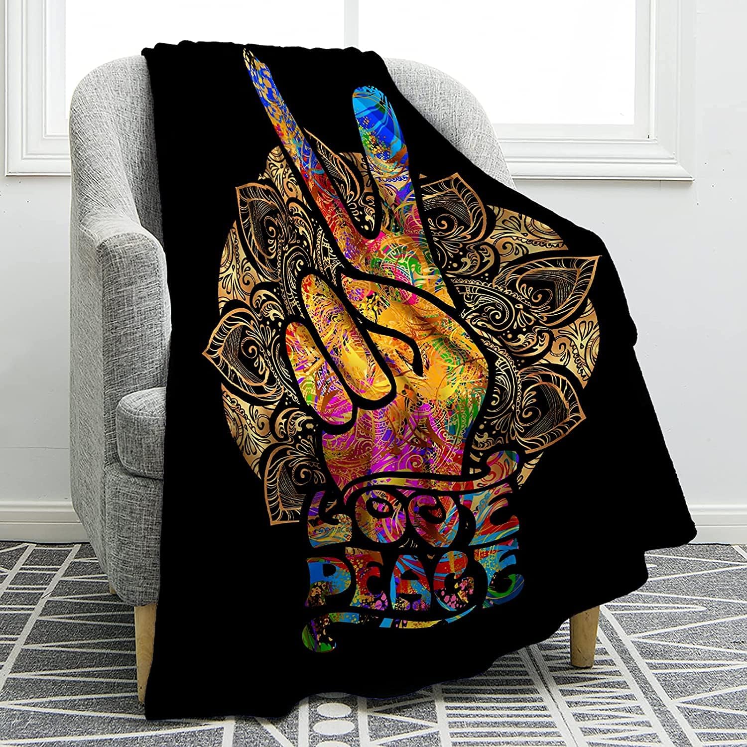Amazon.com: Funny Colorful Hippie Peace Love Blanket, Soft Blankets ...