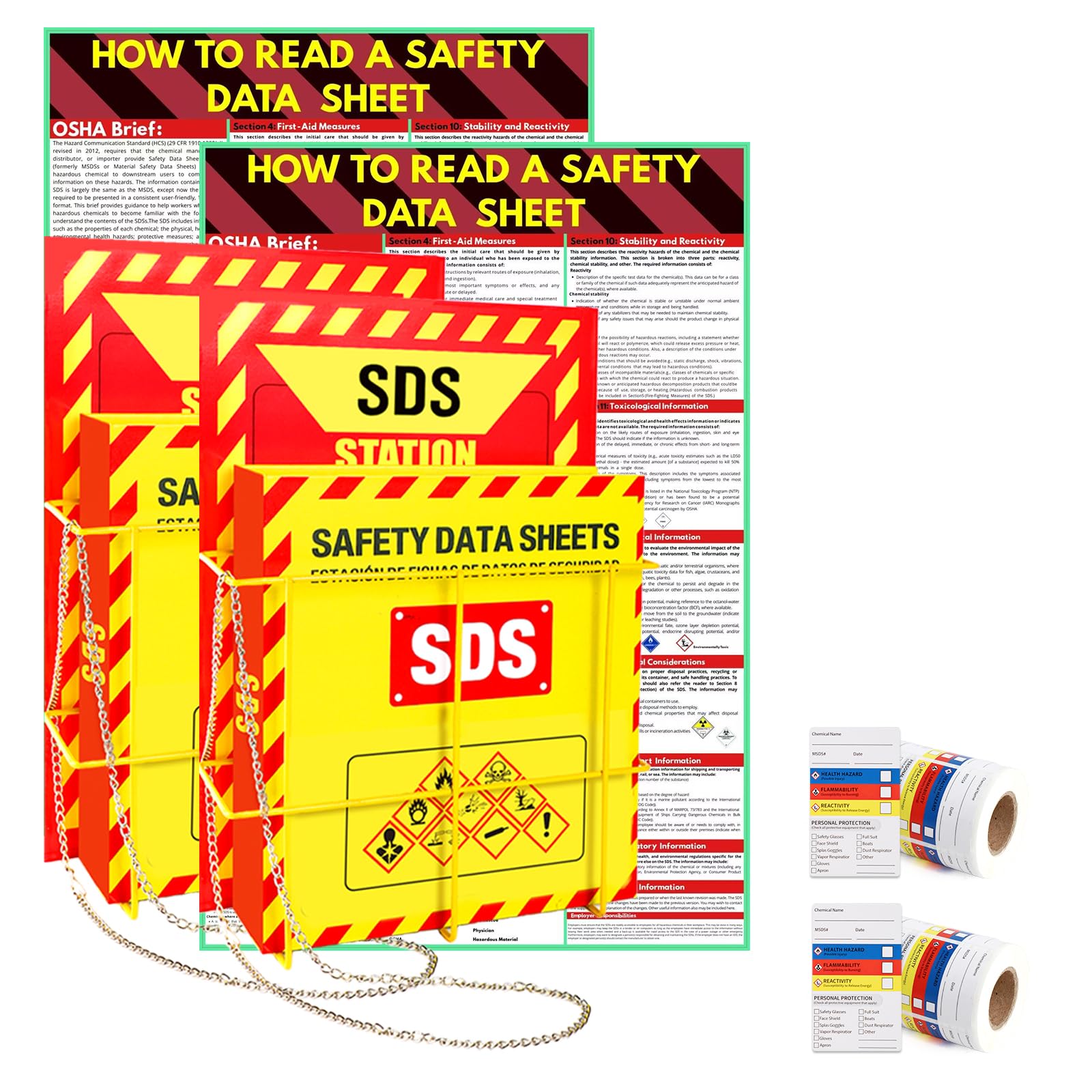 Buy 2 Pcs MSDS SDS Binder and Wall Station,Yellow Heavy Duty 3 Inch Material Safety Data Sheet 3 ...