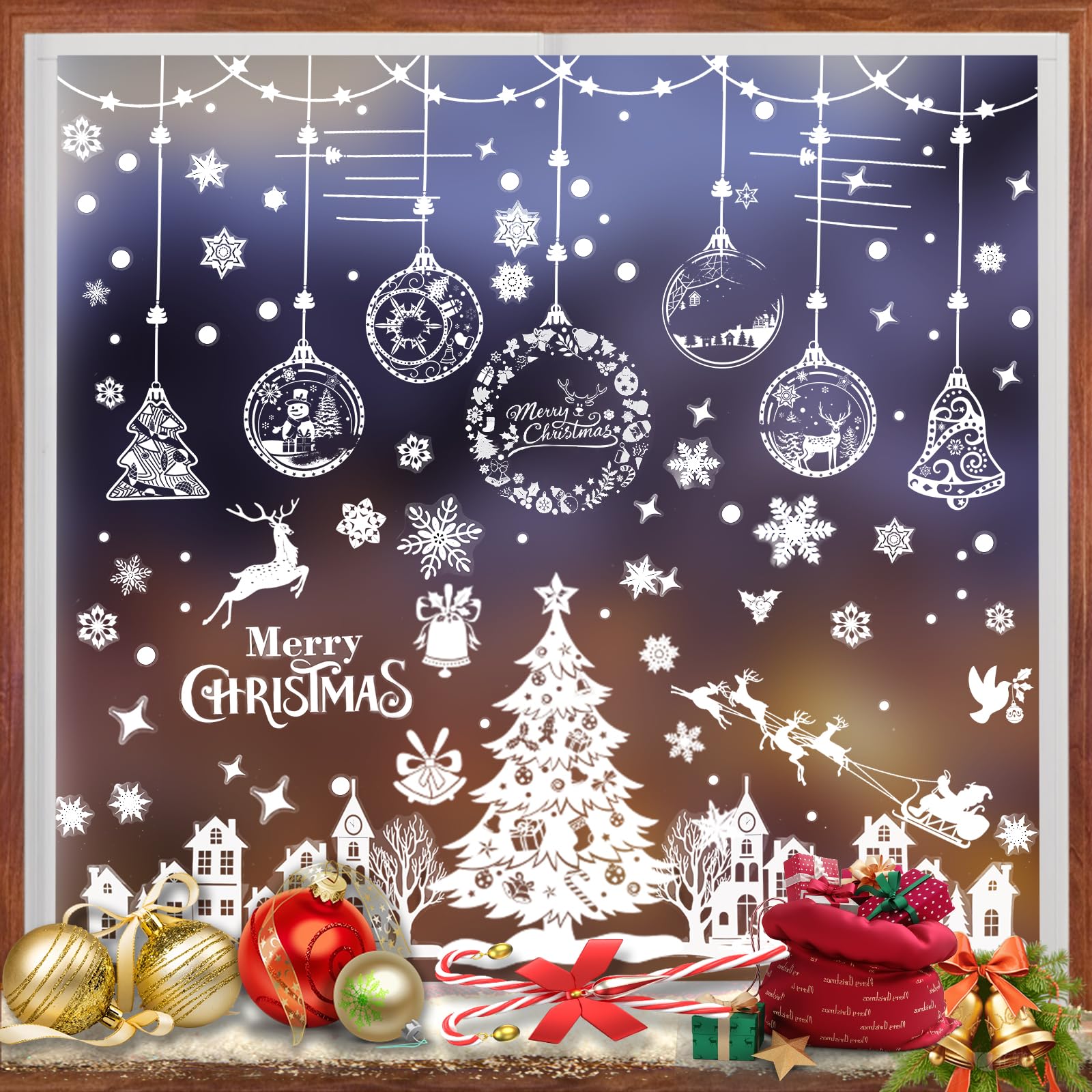 243Pcs Christmas Window Stickers with Xmas Snowflakes Decals Reusable ...