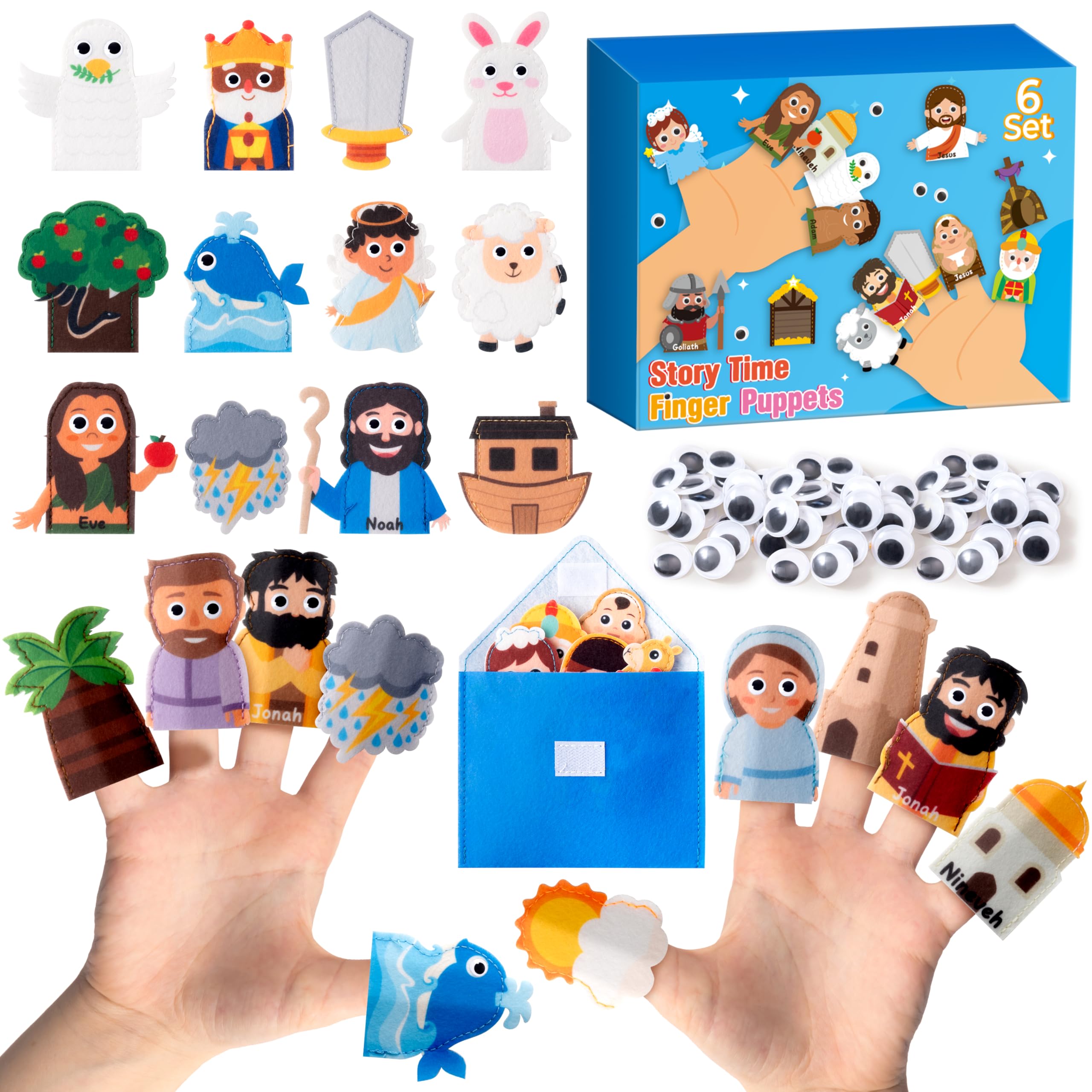 WATINC Bible Story Finger Puppets Set of 6 – Finger Puppet Toys with ...