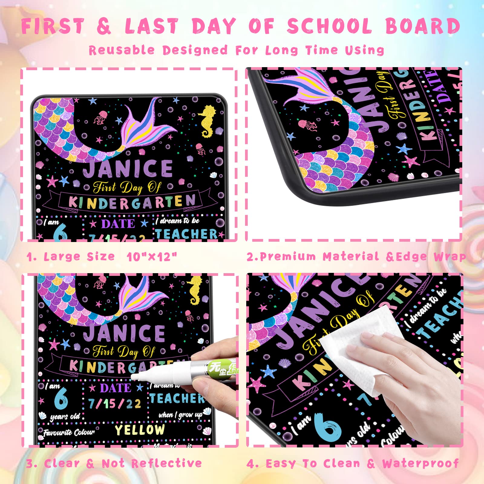 Snapklik.com : First Day Of School Board Mermaid, 10”x12” Reusable Back ...